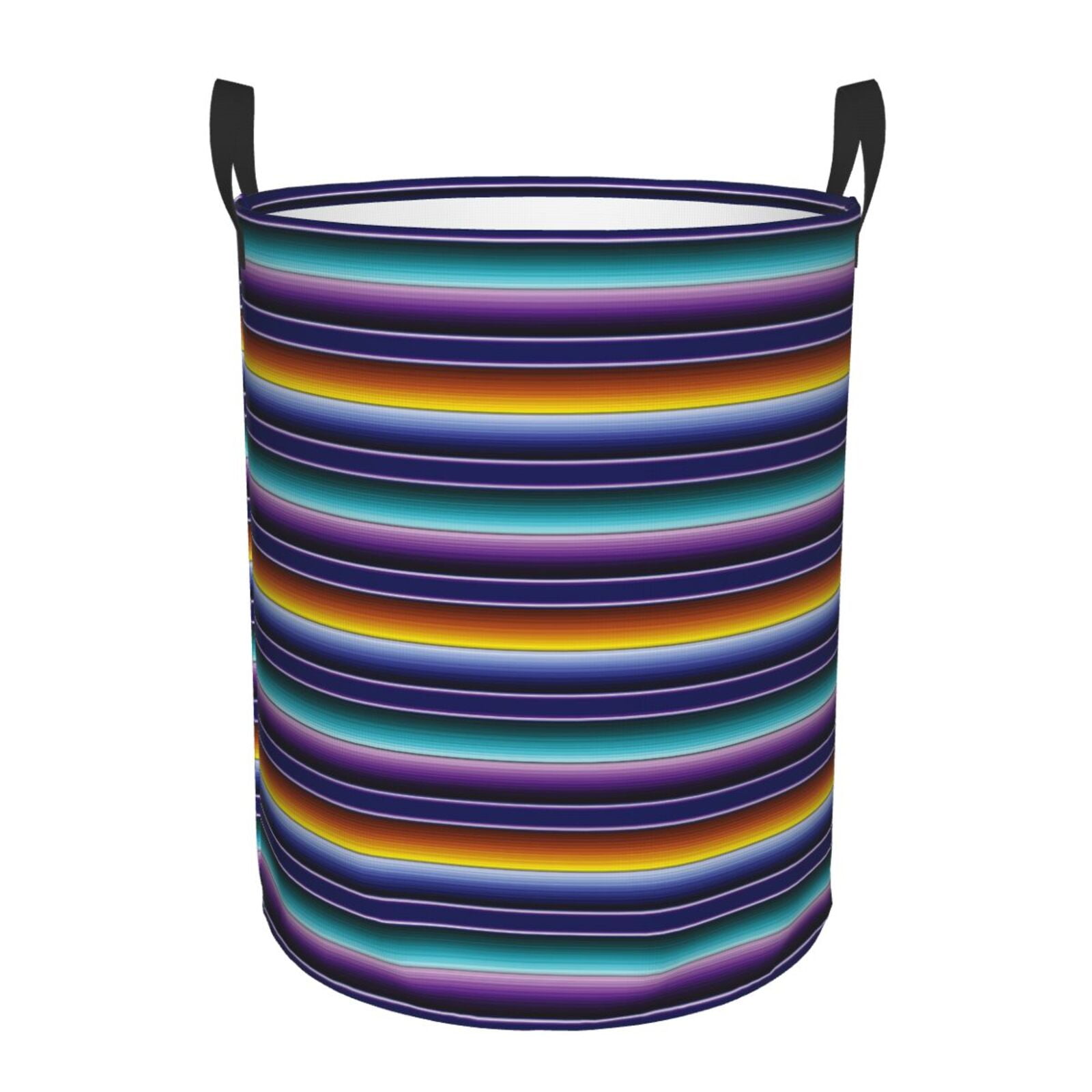 Daiia Colorful Mexican Stripes Pattern Round Laundry Basket with Handles Thickened Waterproof ...