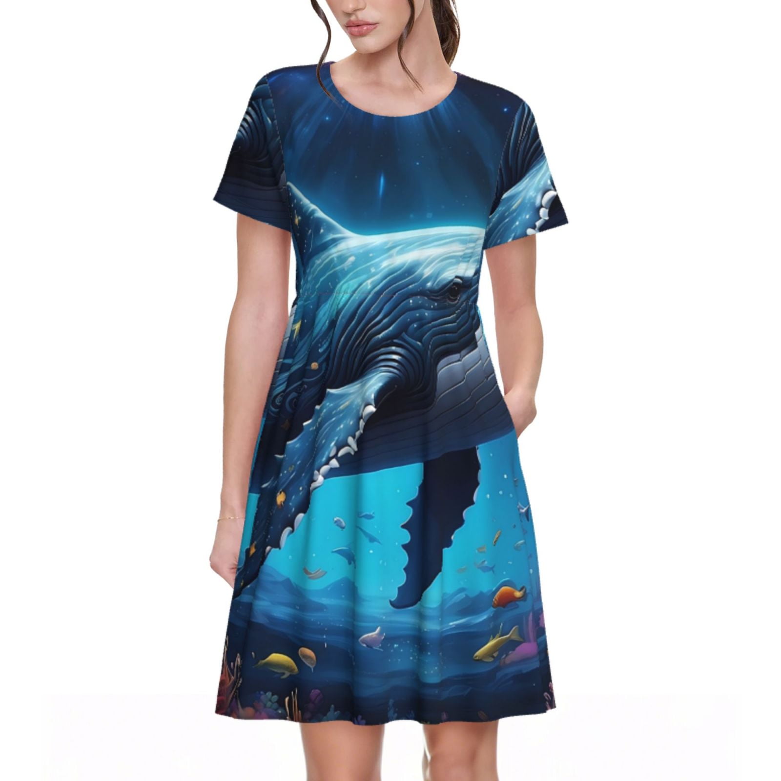 Daiia Colorful Ocean Whale Print Women's Dresses 2025 Trendy Short ...