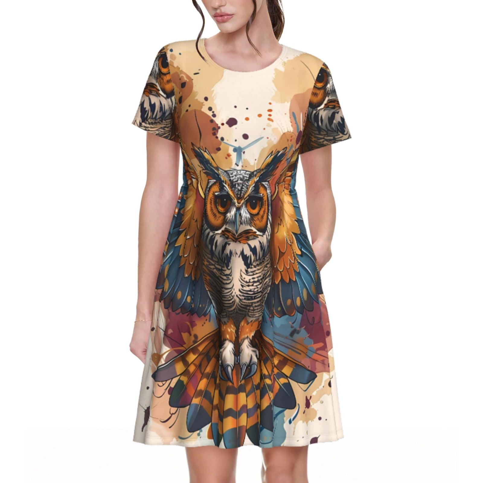 Daiia Colorful Owl Tattoo Art Print Women's Dresses 2025 Trendy Short ...