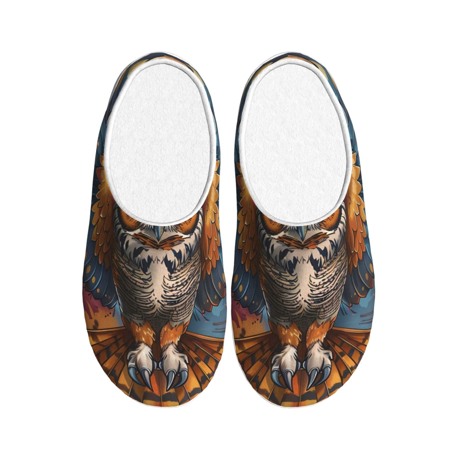Daiia Colorful Owl Tattoo Art Print Women’s Fuzzy Slippers Memory Foam ...