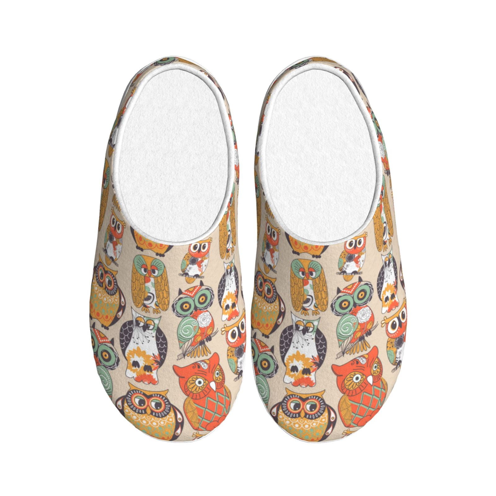 Daiia Colorful Owls Print Women’s Fuzzy Slippers Memory Foam ...