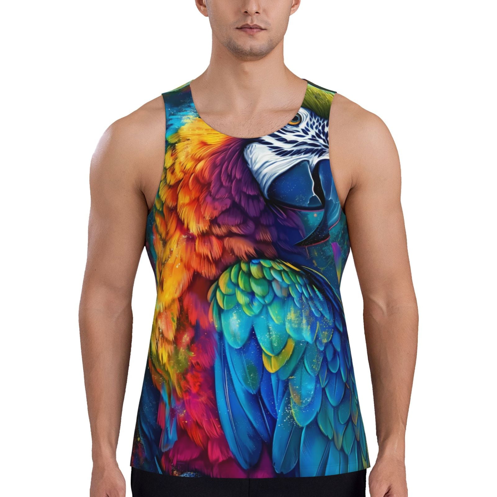 Daiia Colorful Parrot Jungle Dream Printed Men's Quick Dry Fit Muscle ...