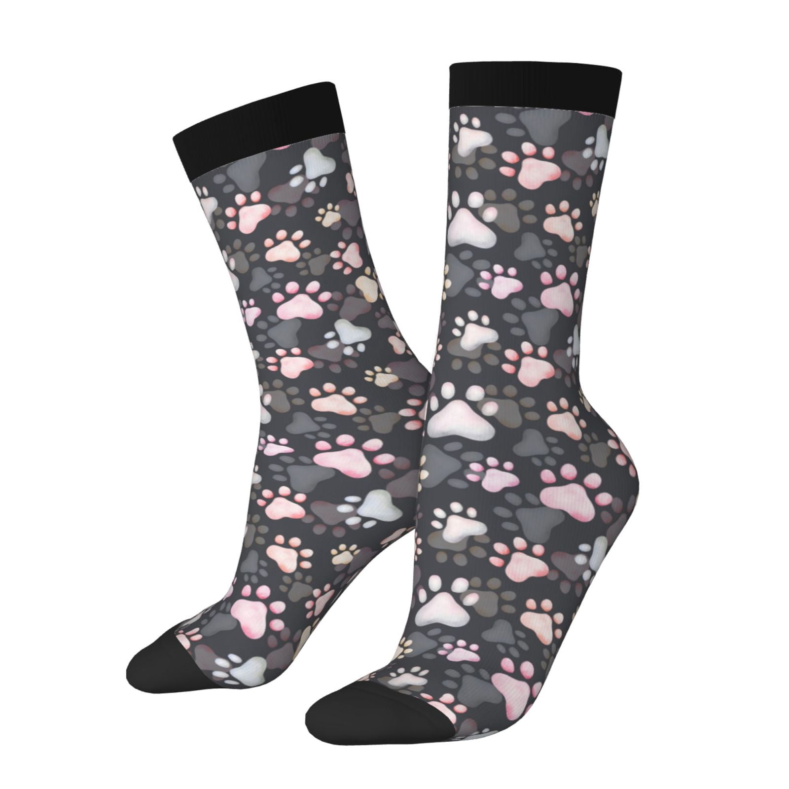 Daiia Colorful Paws Of Dog Print Crew Socks – Soft Breathable Long ...