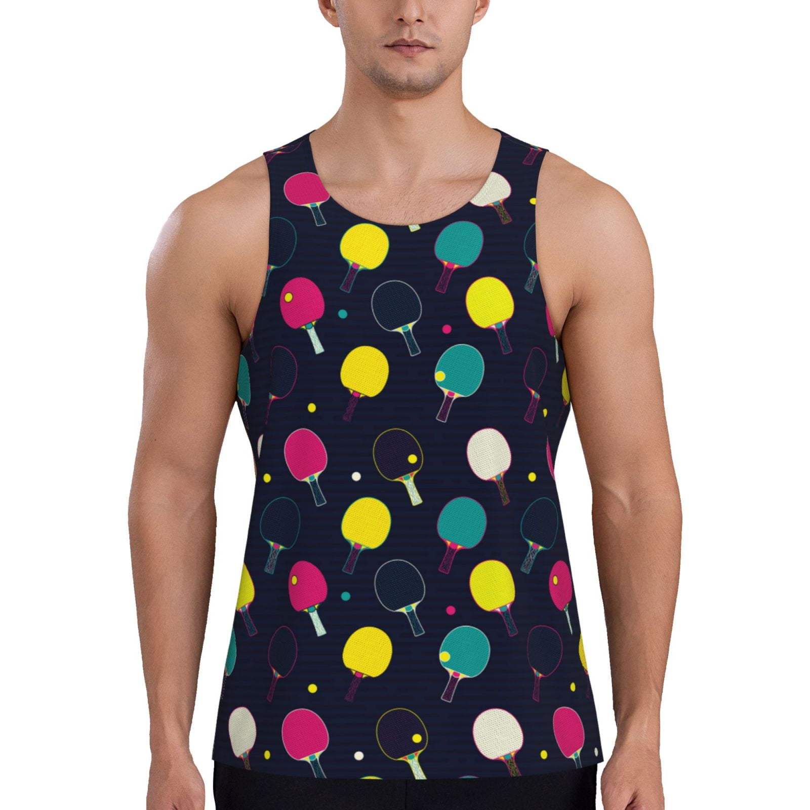 Daiia Colorful Ping Pong Rackets Printed Men's Quick Dry Fit Muscle ...