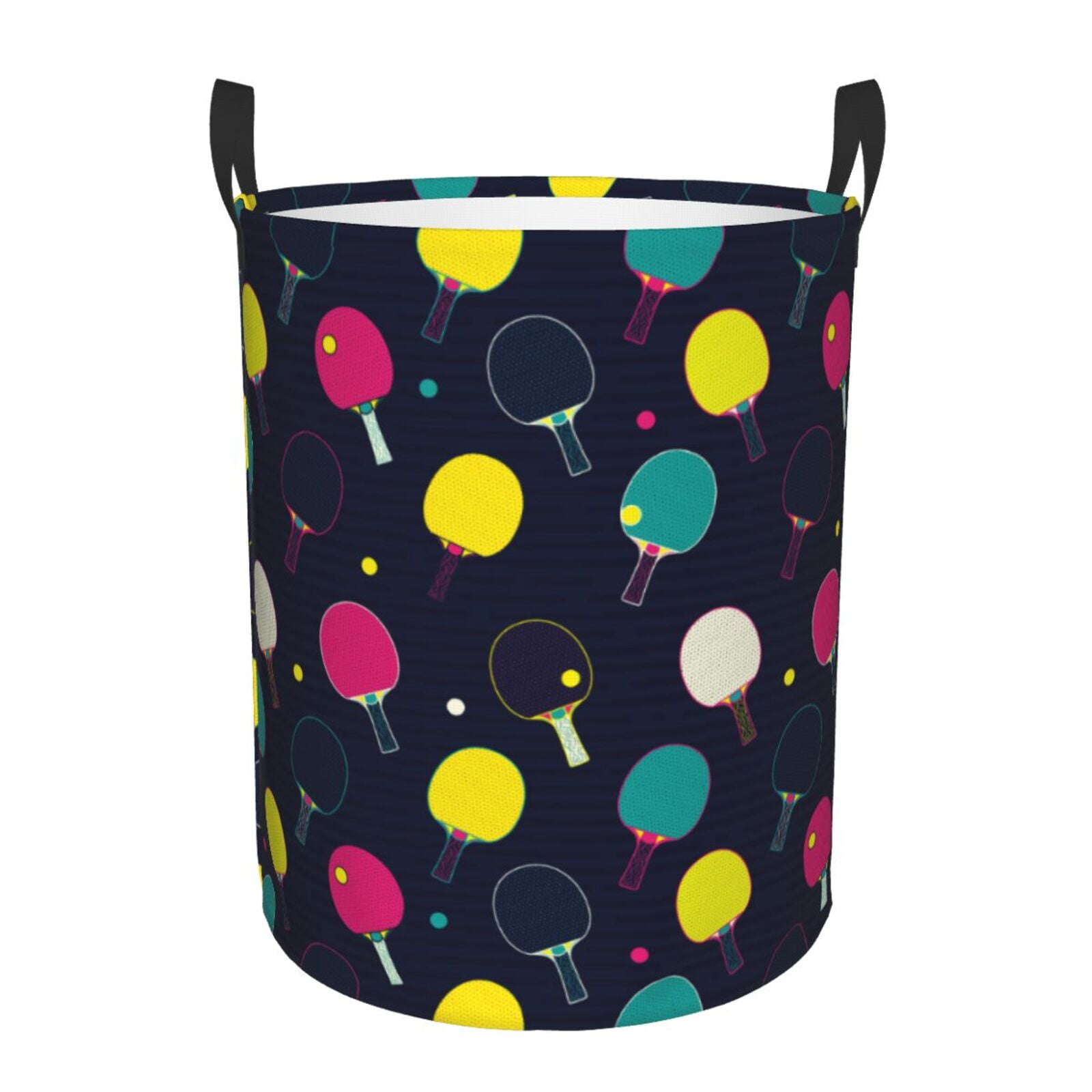 Daiia Colorful Ping Pong Rackets Round Laundry Basket with Handles ...