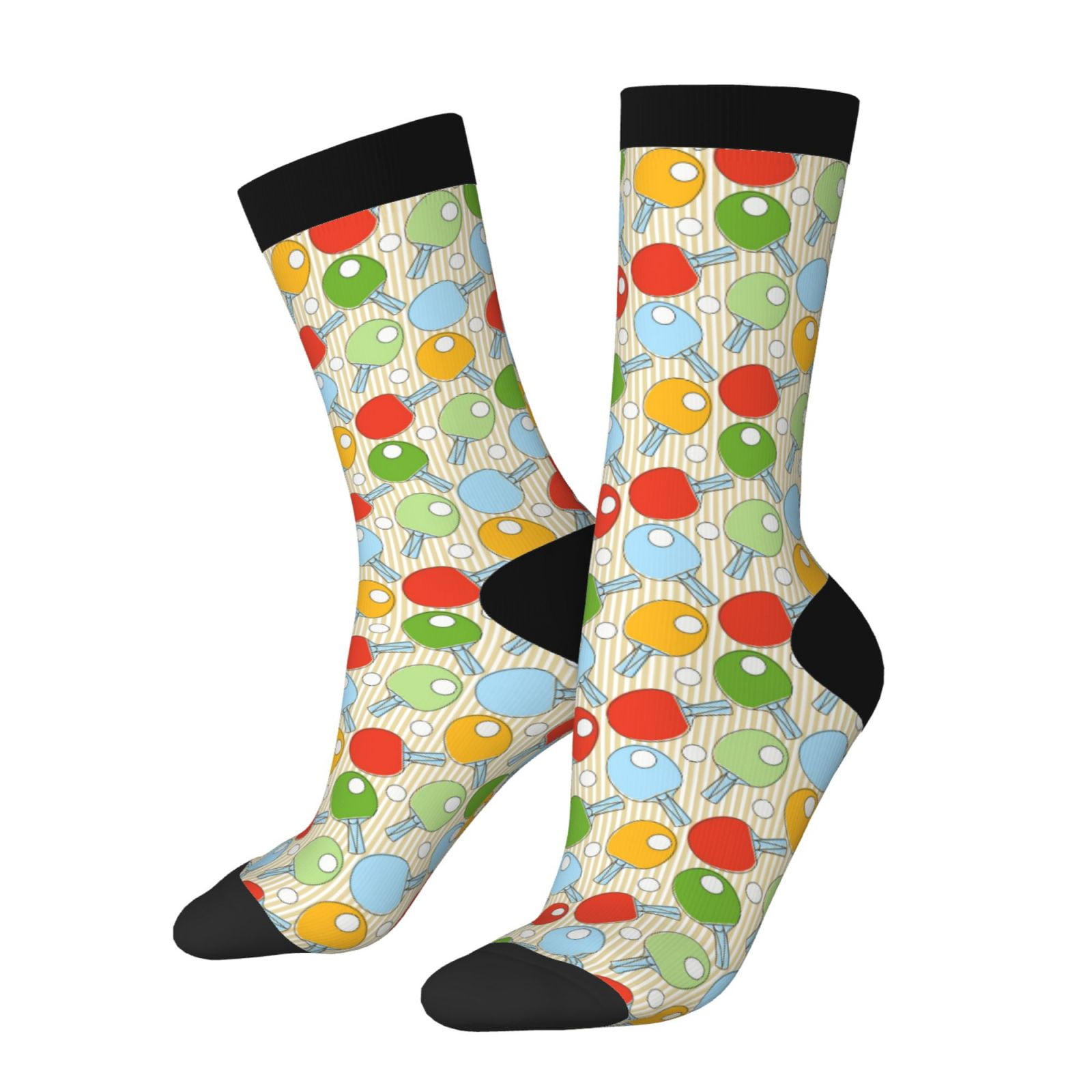 Daiia Colorful Ping Pong Rackets1 Print Crew Socks – Soft Breathable ...