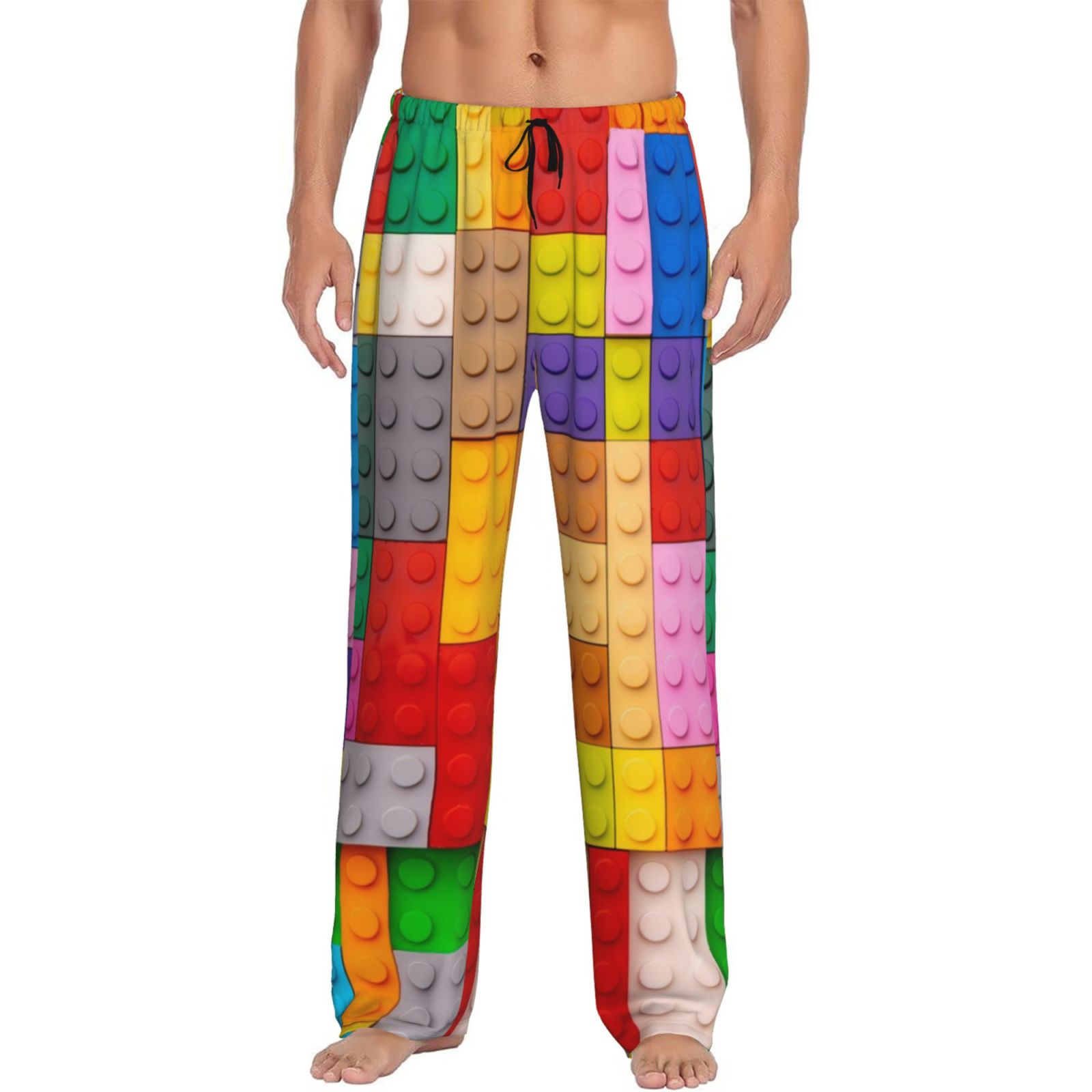 Daiia Colorful Plastic Blocks Pattern Men's Sleep Pant with Pockets and ...