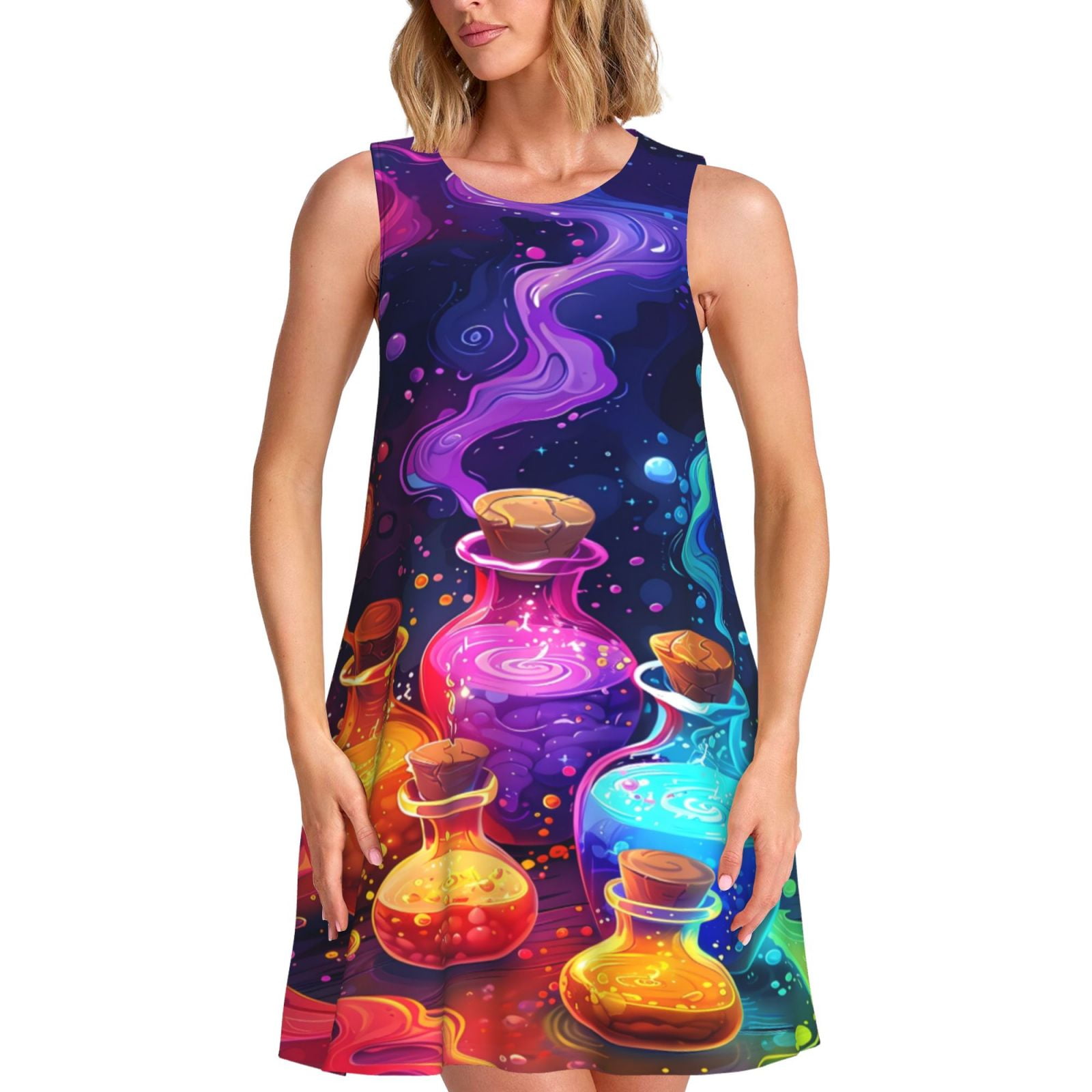 Daiia Colorful Potion Bottles Magic Print Women's Dresses 2025 Trendy ...