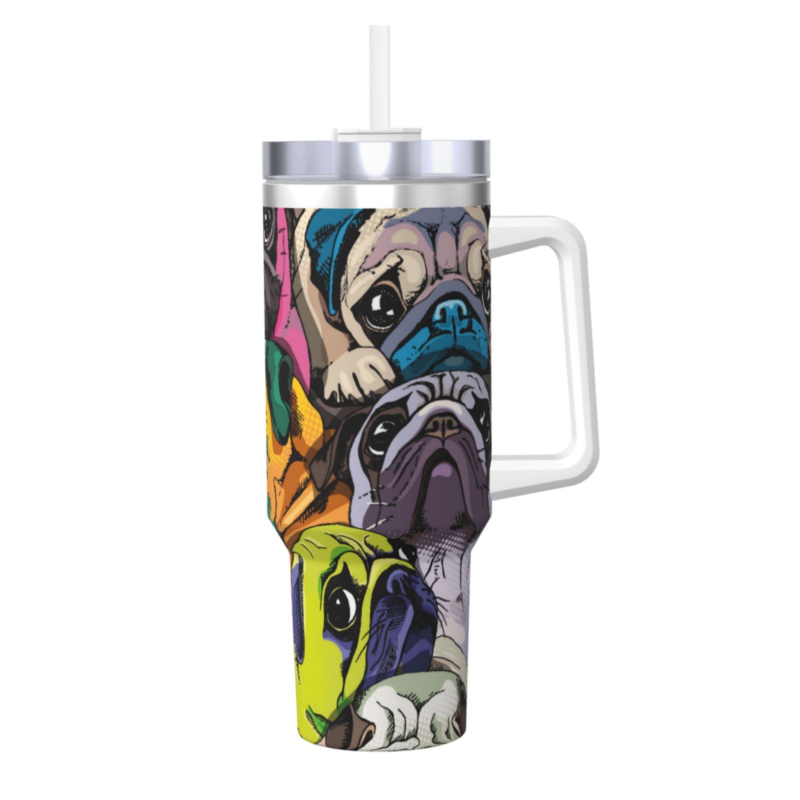 Daiia Colorful Pug Printed 40 oz Tumbler with Handle,Ice Bully ...