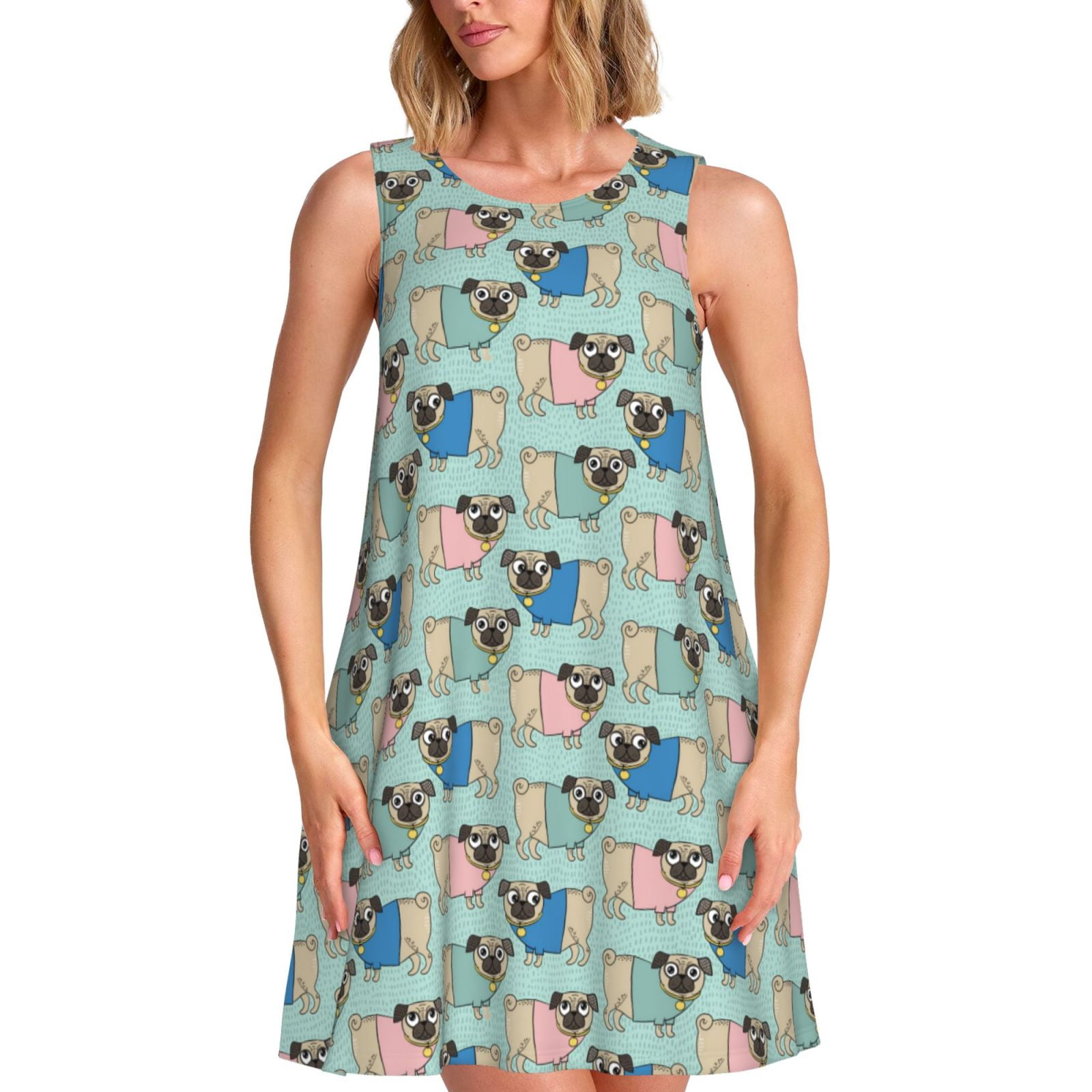 Daiia Colorful Pugs Print Women's Dresses 2025 Trendy Short sleeve ...