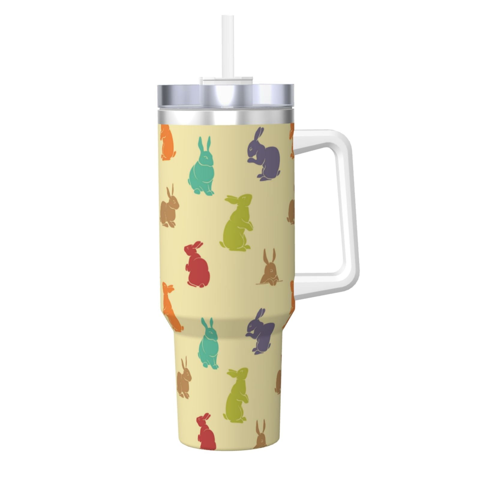 Daiia Colorful Rabbit Printed 40 oz Tumbler with Handle,Ice Bully ...