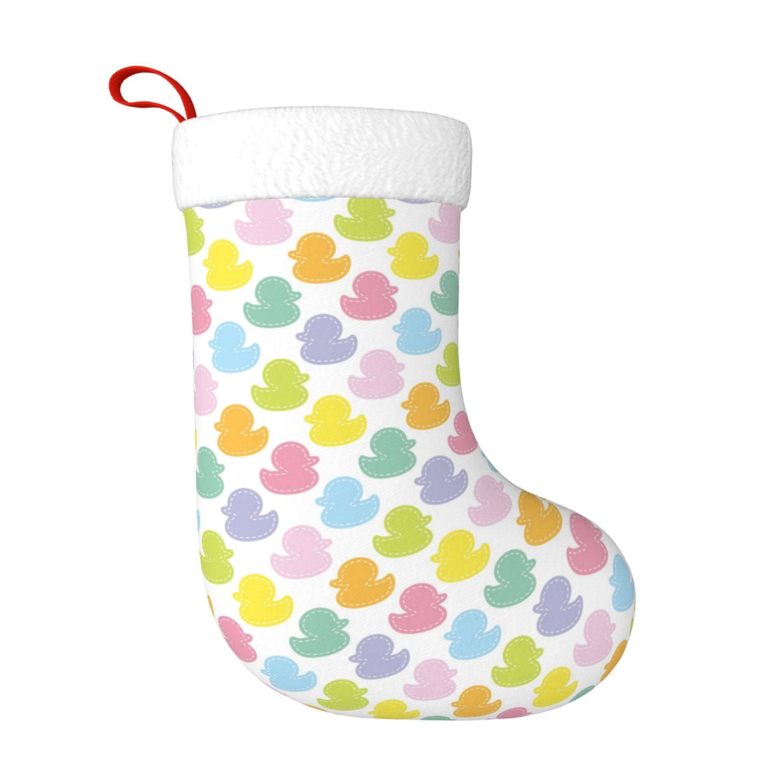 Daiia Colorful Rubber Duck Print Christmas Stocking，18"Large Knitted ...