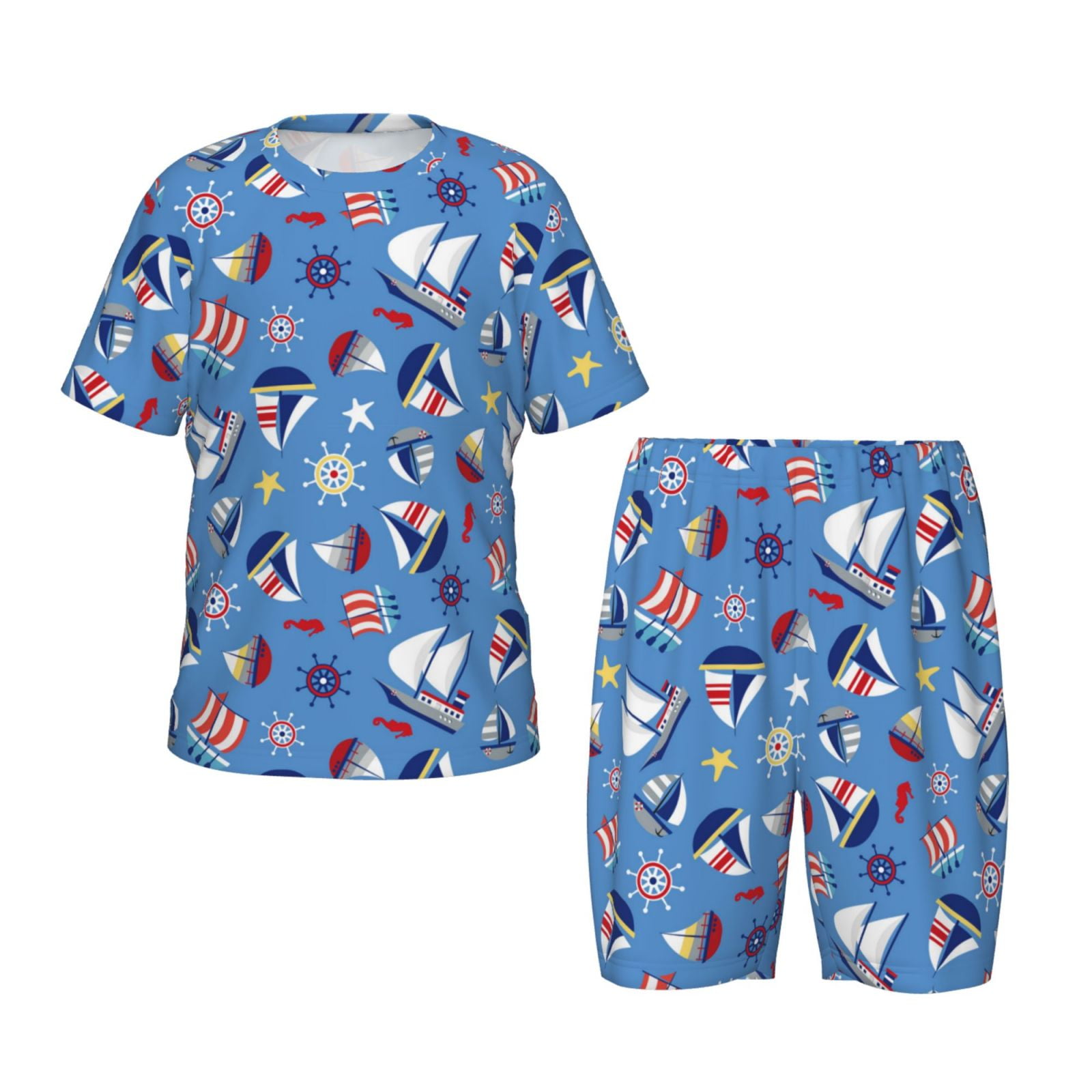 Daiia Colorful Sailing Ship Print Children’s Cotton Pajama Set – Short ...
