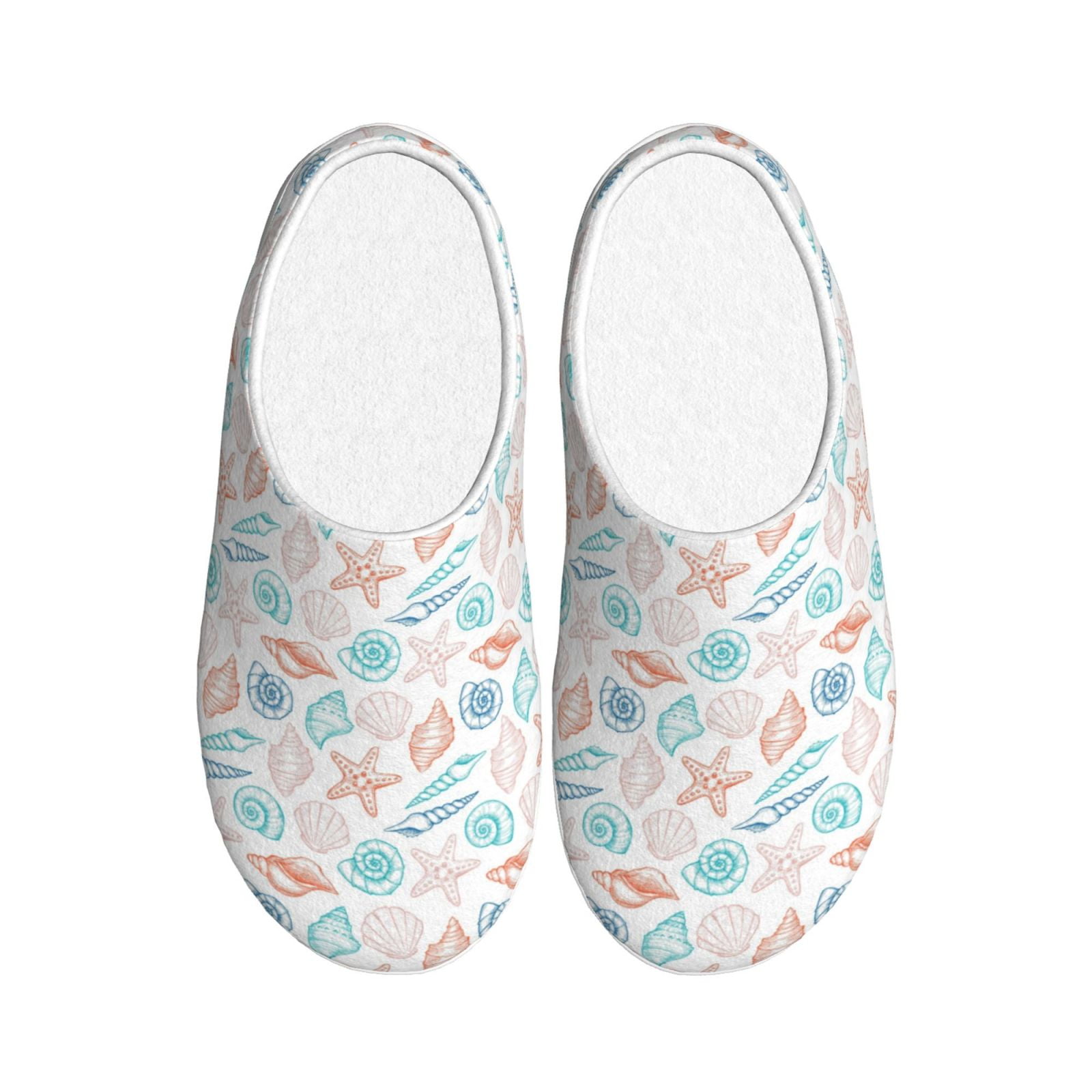 Daiia Colorful Seashells1 Print Women’s Fuzzy Slippers Memory Foam ...