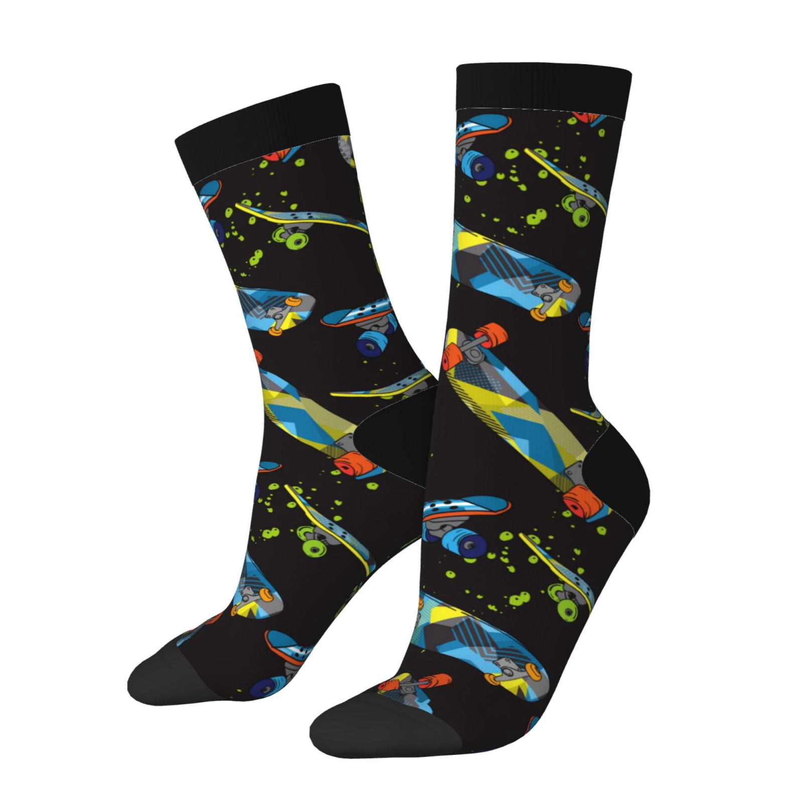 Daiia Colorful Skateboard Print Crew Socks – Soft Breathable Long Socks ...
