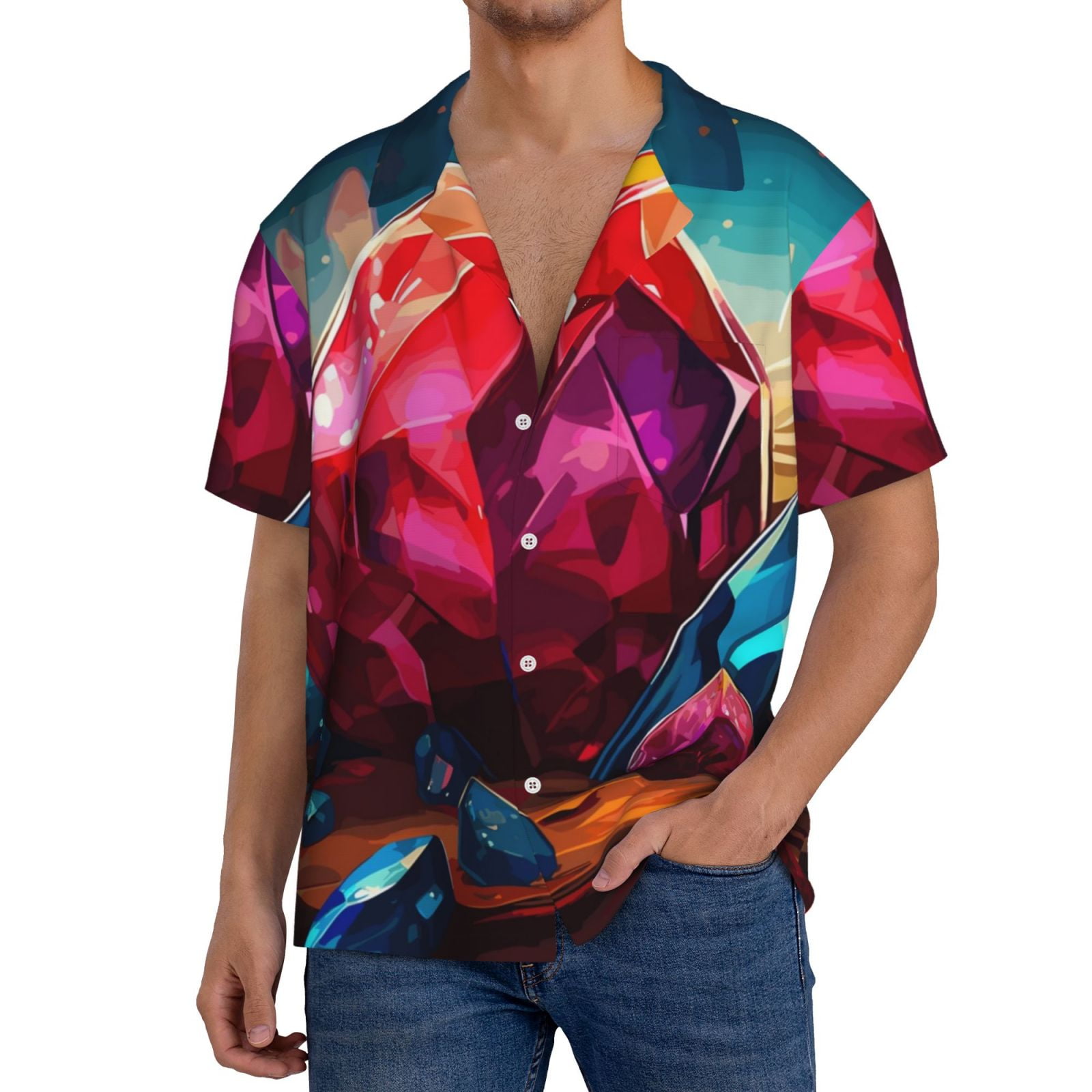 Daiia Colorful Stone World Men's Linen Shirts Short Sleeve Casual ...