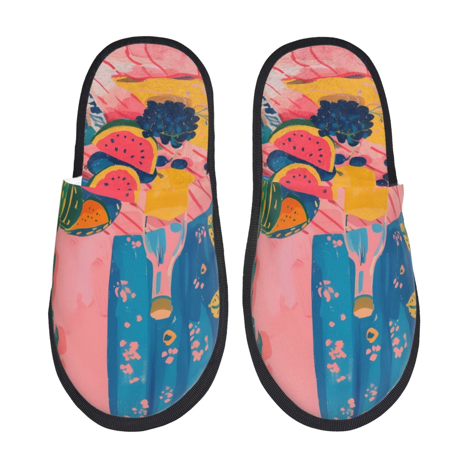 Daiia Colorful Summer Fruit Table Pattern Furry Slippers for Women and ...