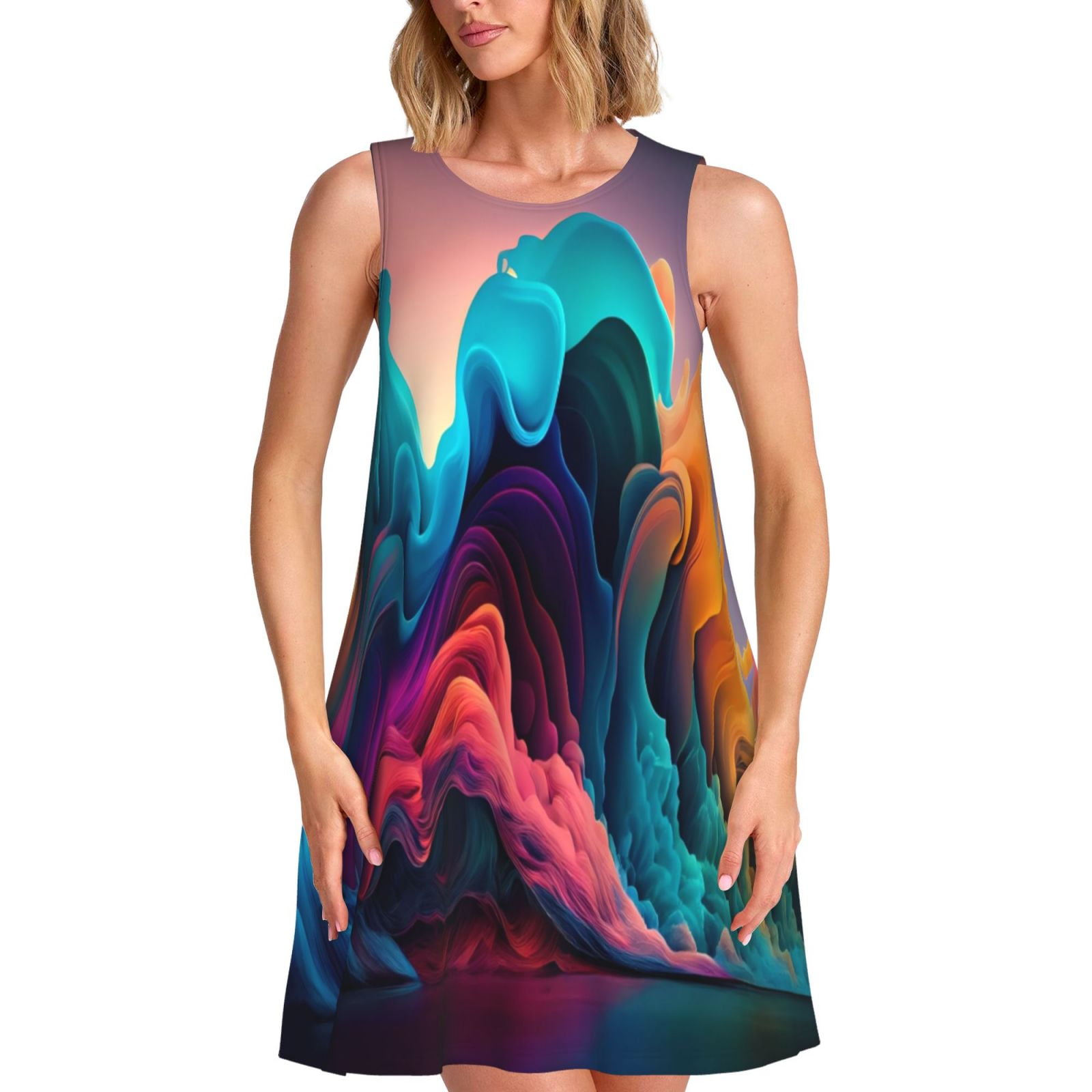 Daiia Colorful Surreal Landscape Print Women's Dresses 2025 Trendy ...
