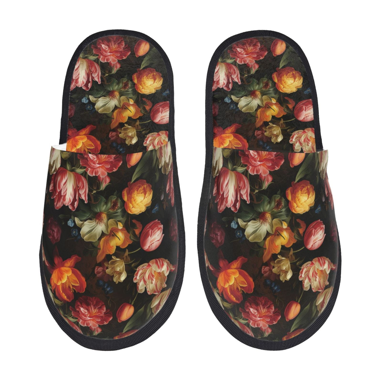 Daiia Colorful Tulips Pattern Furry Slippers for Women and Men, Soft ...