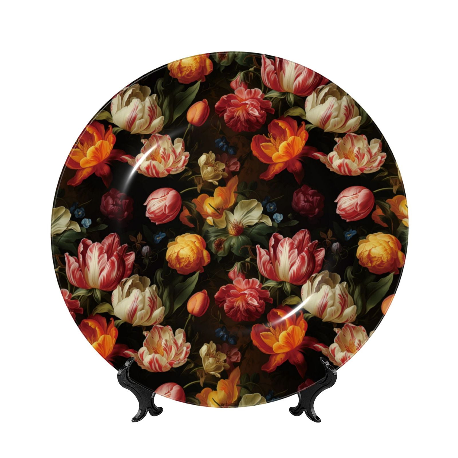 Daiia Colorful Tulips Printed Pattern Ceramic Plate Dinner Plates Bone ...