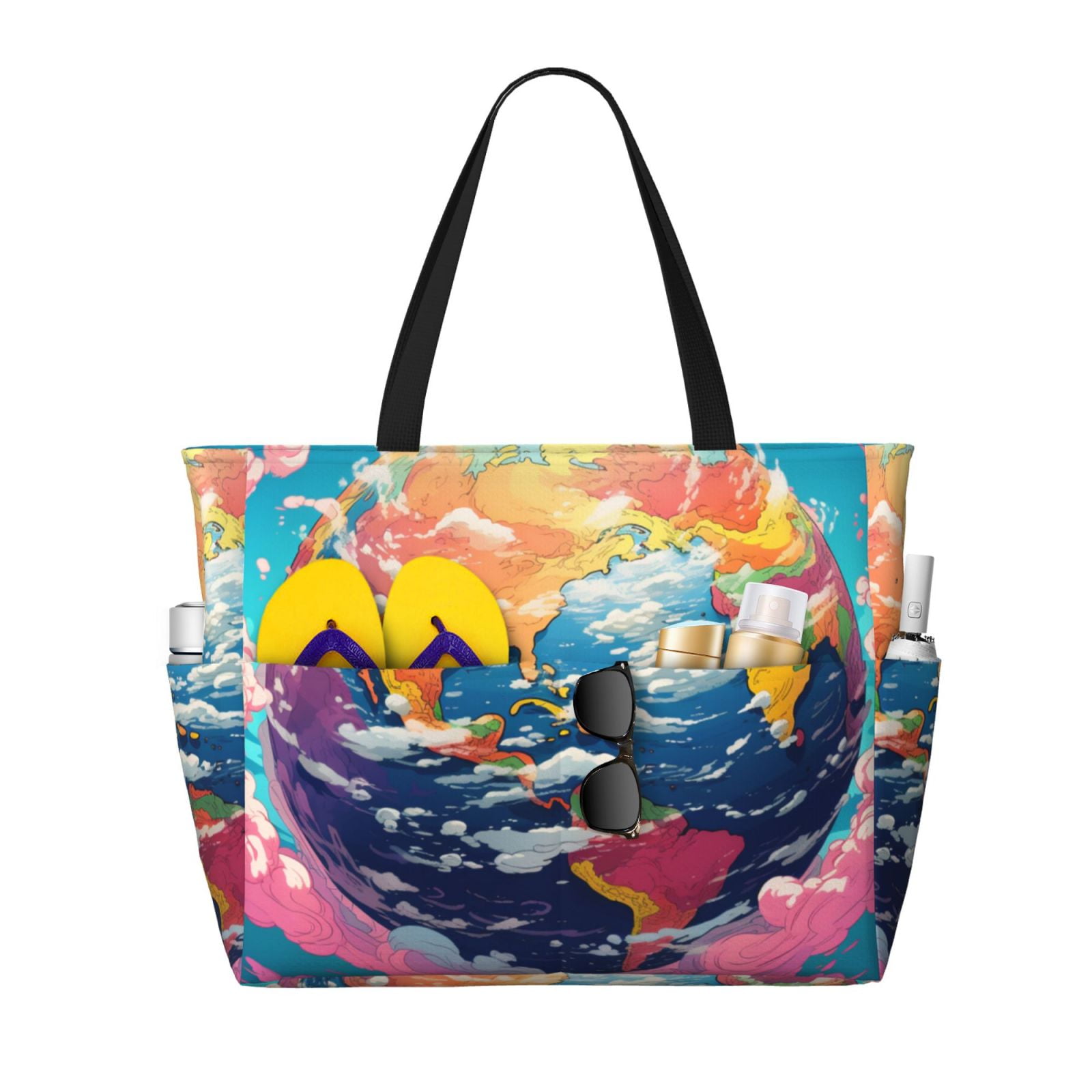 Daiia Colorful Whimsical Earth Beach Travel Bag - Water-Resistant Beach ...