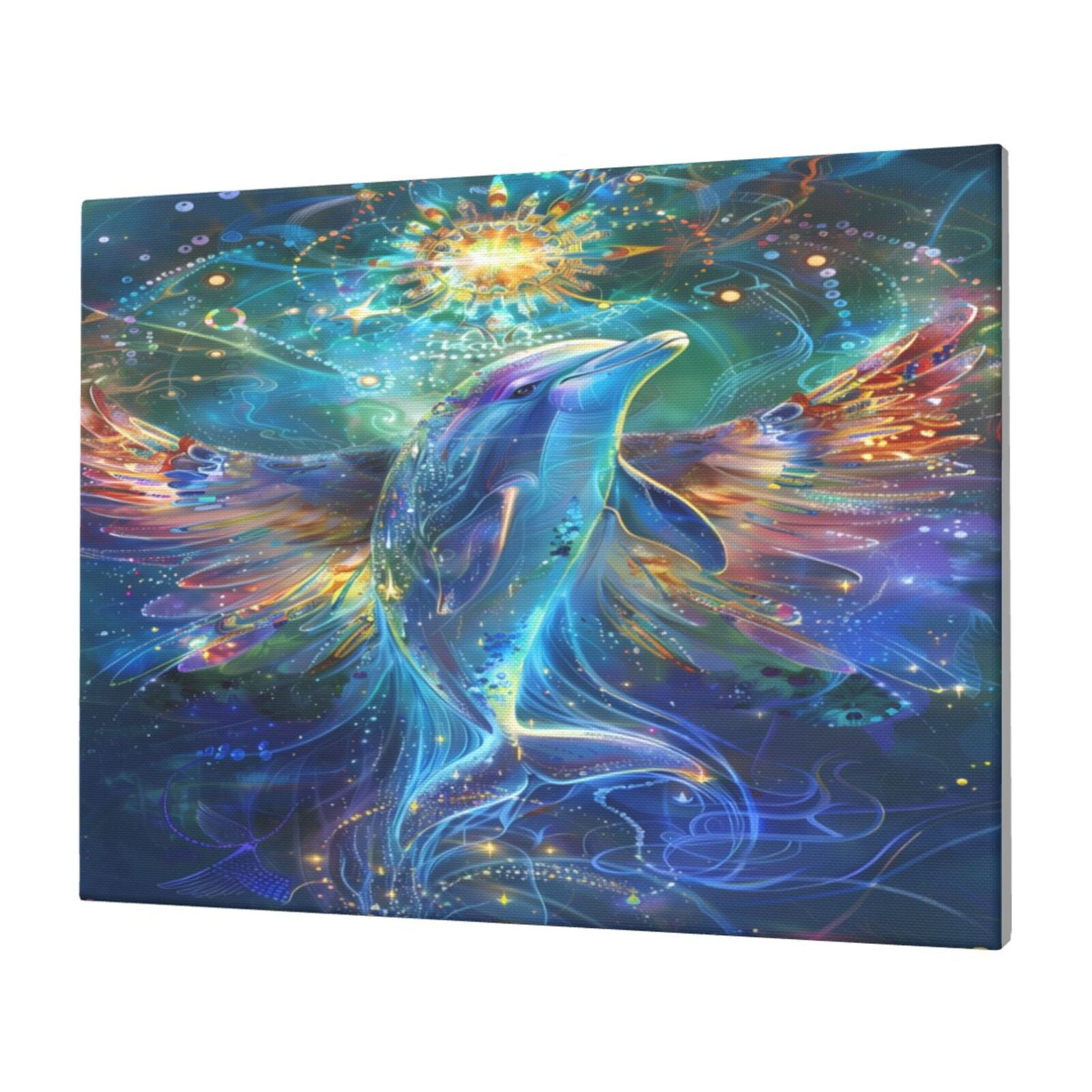 Daiia Colorful Winged Dolphin Print Canvas Decorative Picture – 30x40in ...