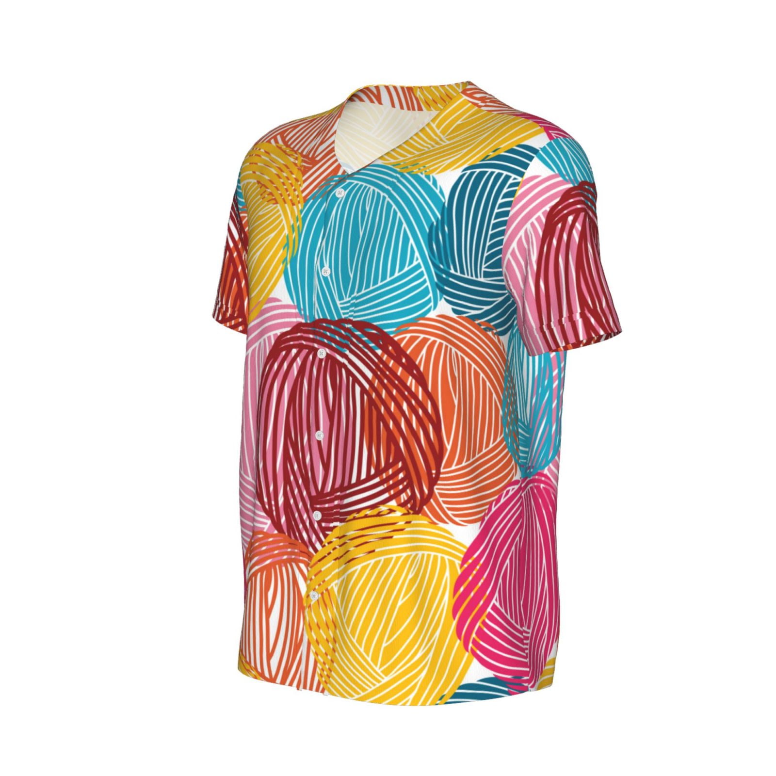 Daiia Colorful Wool Balls Mens Baseball Jersey Button Down Shirts Short ...