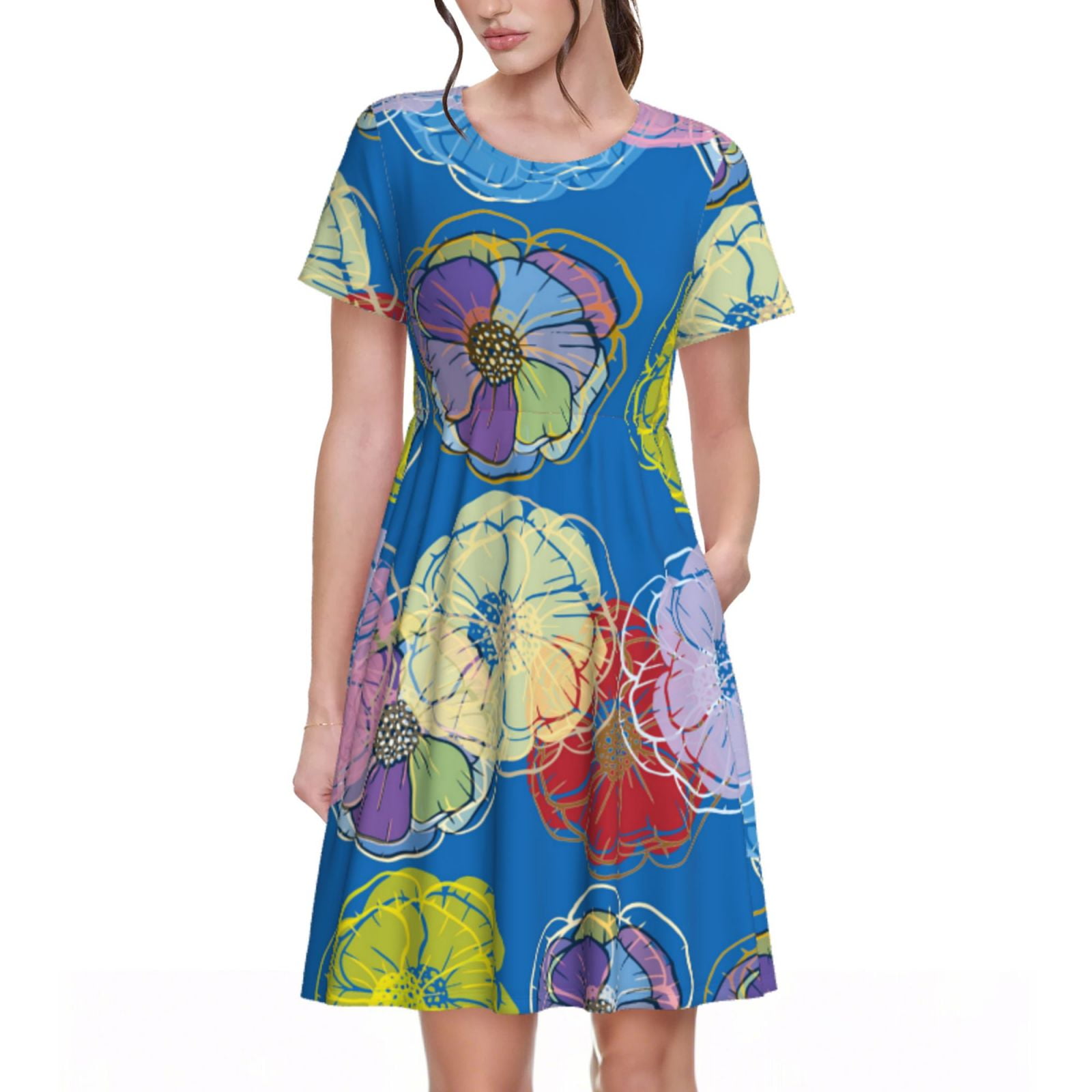 Daiia Colorful floral Print Women's Dresses 2025 Trendy Short sleeve ...