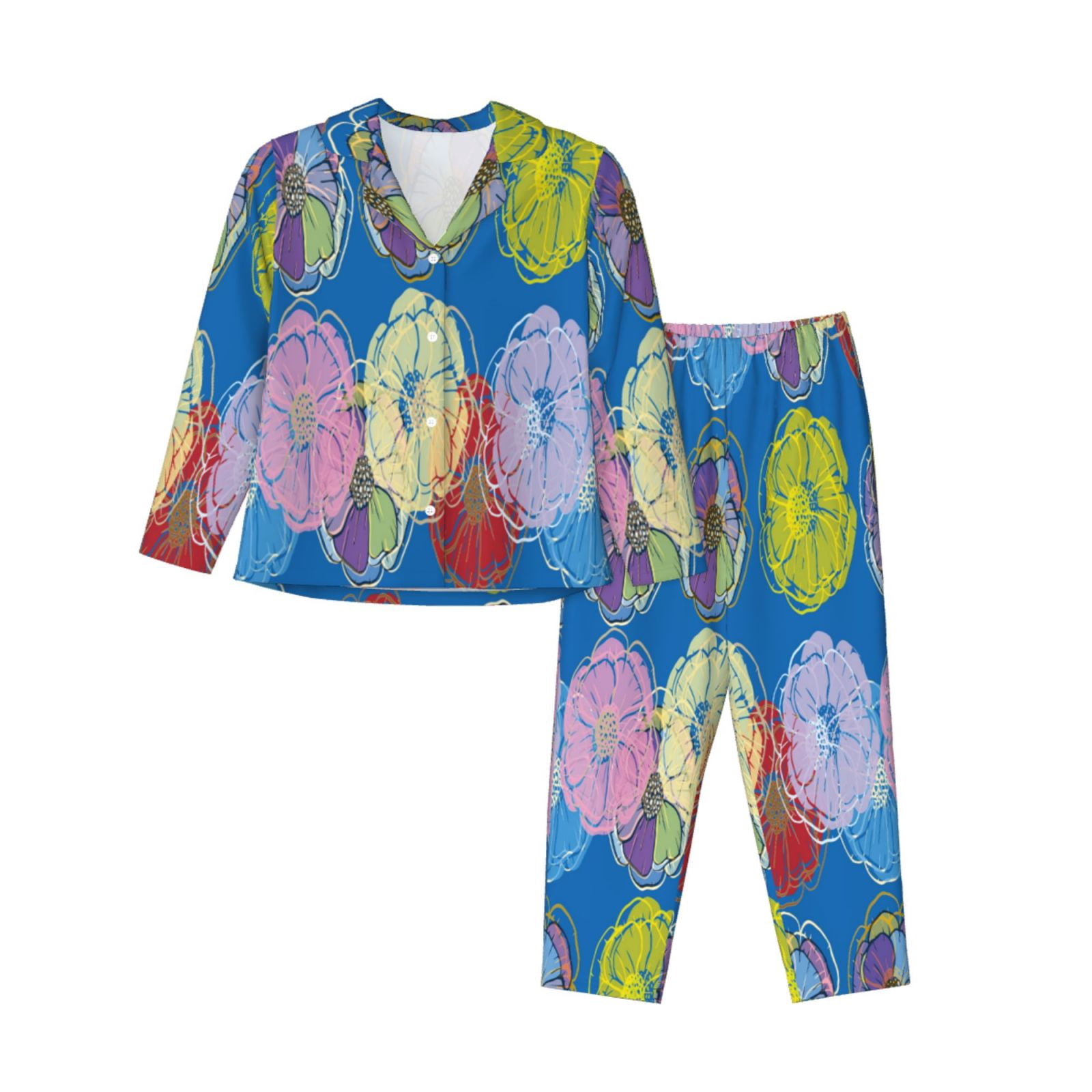 Daiia Colorful floral for Women's Long-Sleeved Pajama Set – Soft ...
