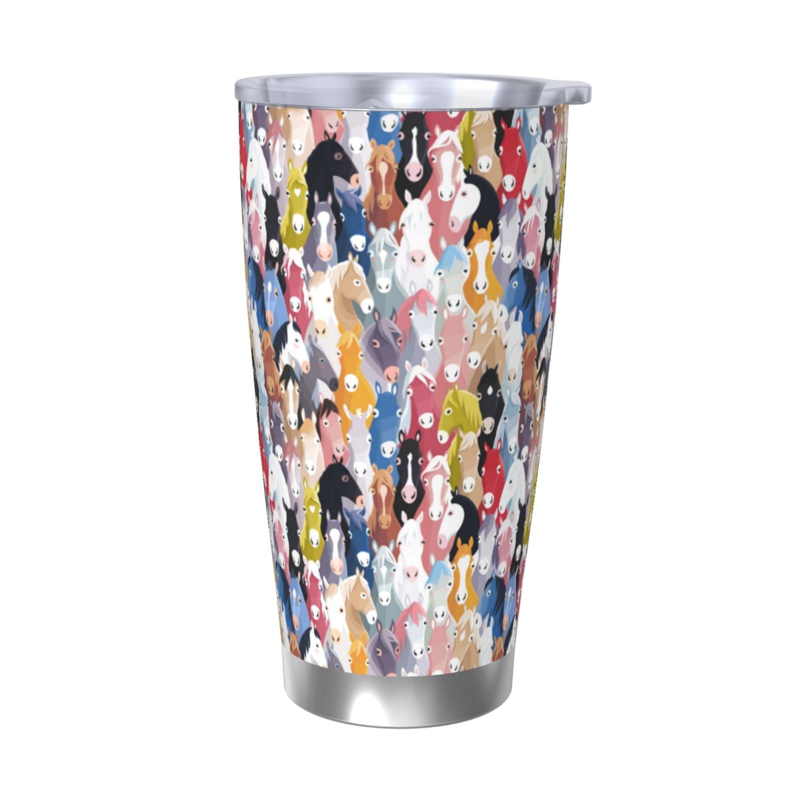 Daiia Colourful Horses Printed 20oz Insulated Coffee Cup with Straw ...