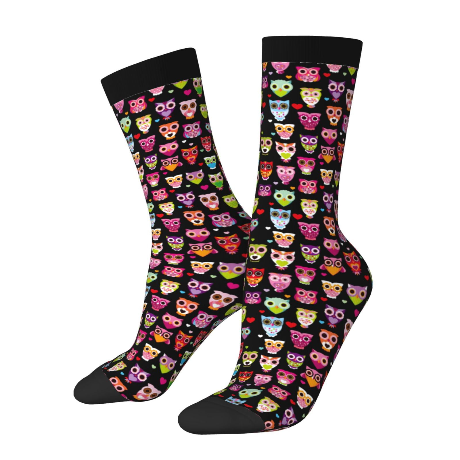 Daiia Colourfull Owl Print Crew Socks – Soft Breathable Long Socks for ...