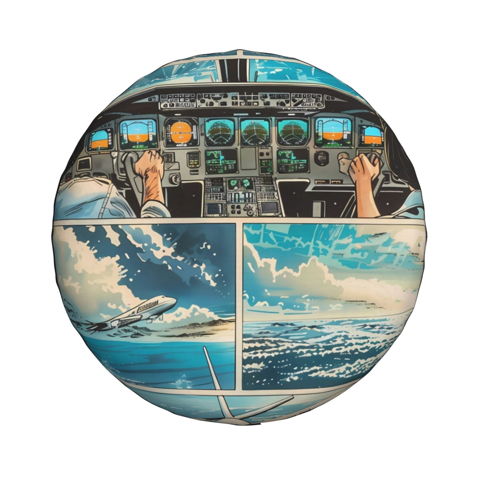 Daiia Comic Airplane Cockpit Illustration Tire Covers , Travel Trailer ...
