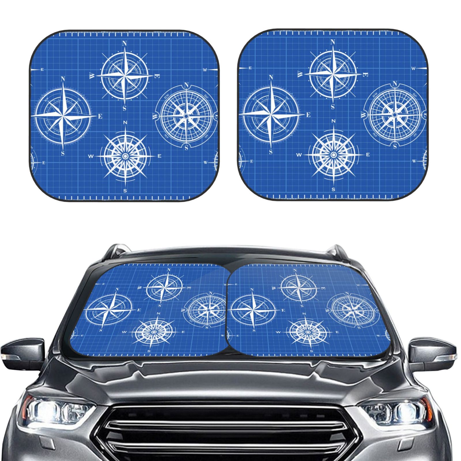 Daiia Compass 2PCS Car Windshield Sun Shade, Foldable Sun Shield for ...