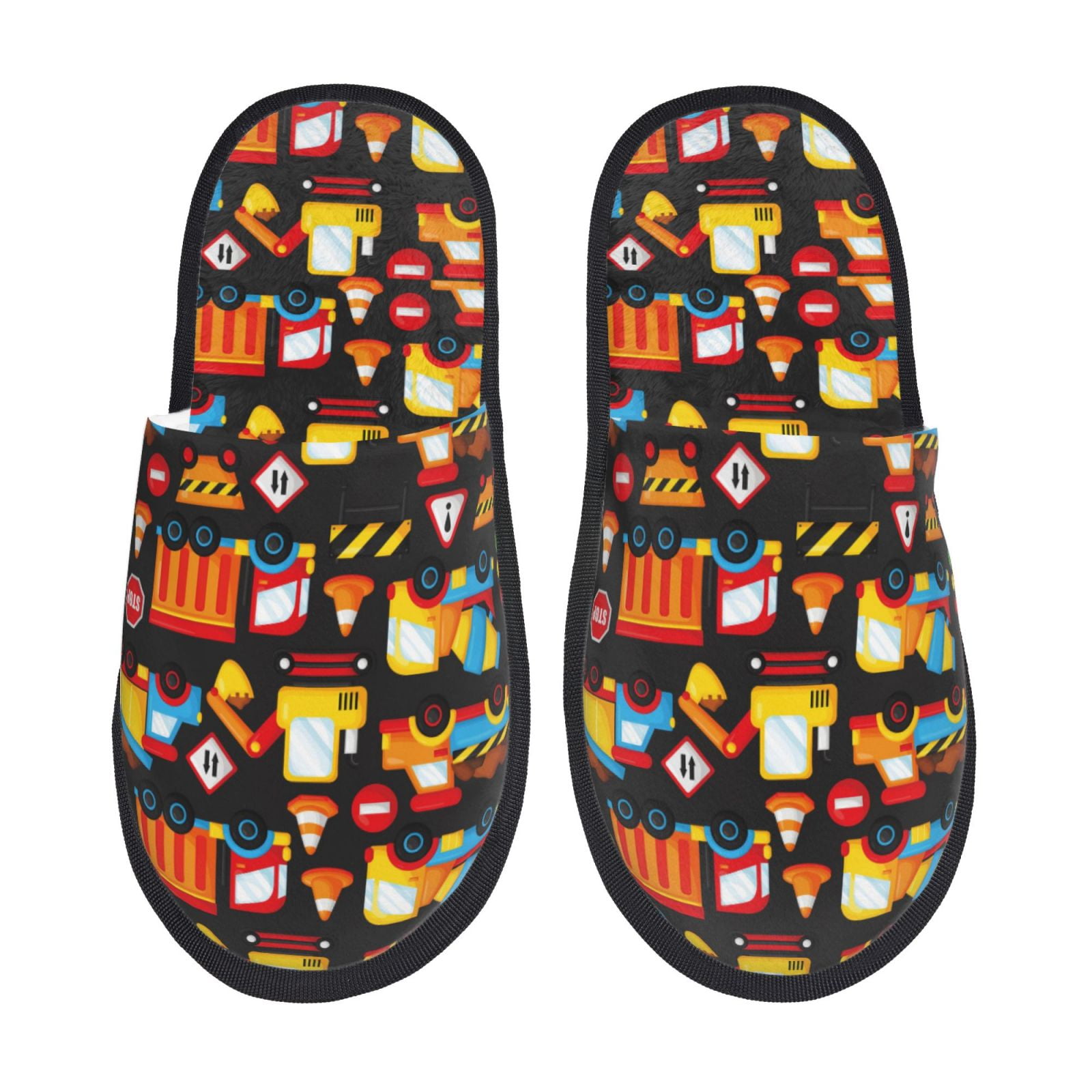 Daiia Construction Truck Pattern Furry Slippers for Women and Men, Soft ...
