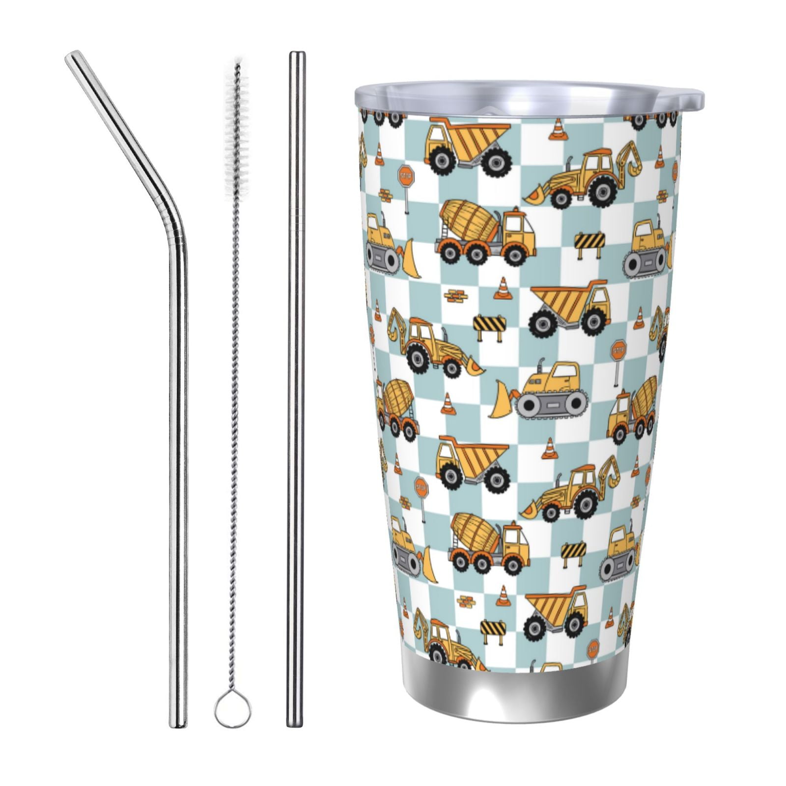 Daiia Construction Vehicle Printed 20oz Insulated Coffee Cup with Straw ...
