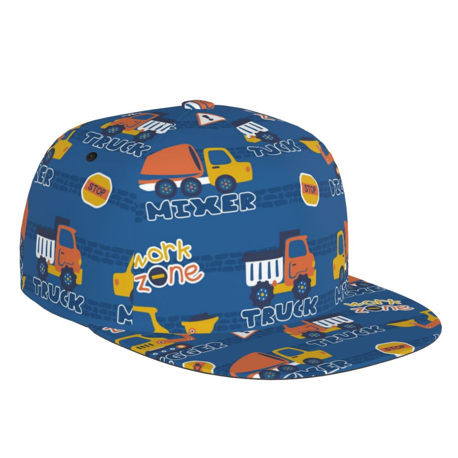 Daiia Construction Vehicles print Flat Bill Hats Flat Brim Trucker Cap ...