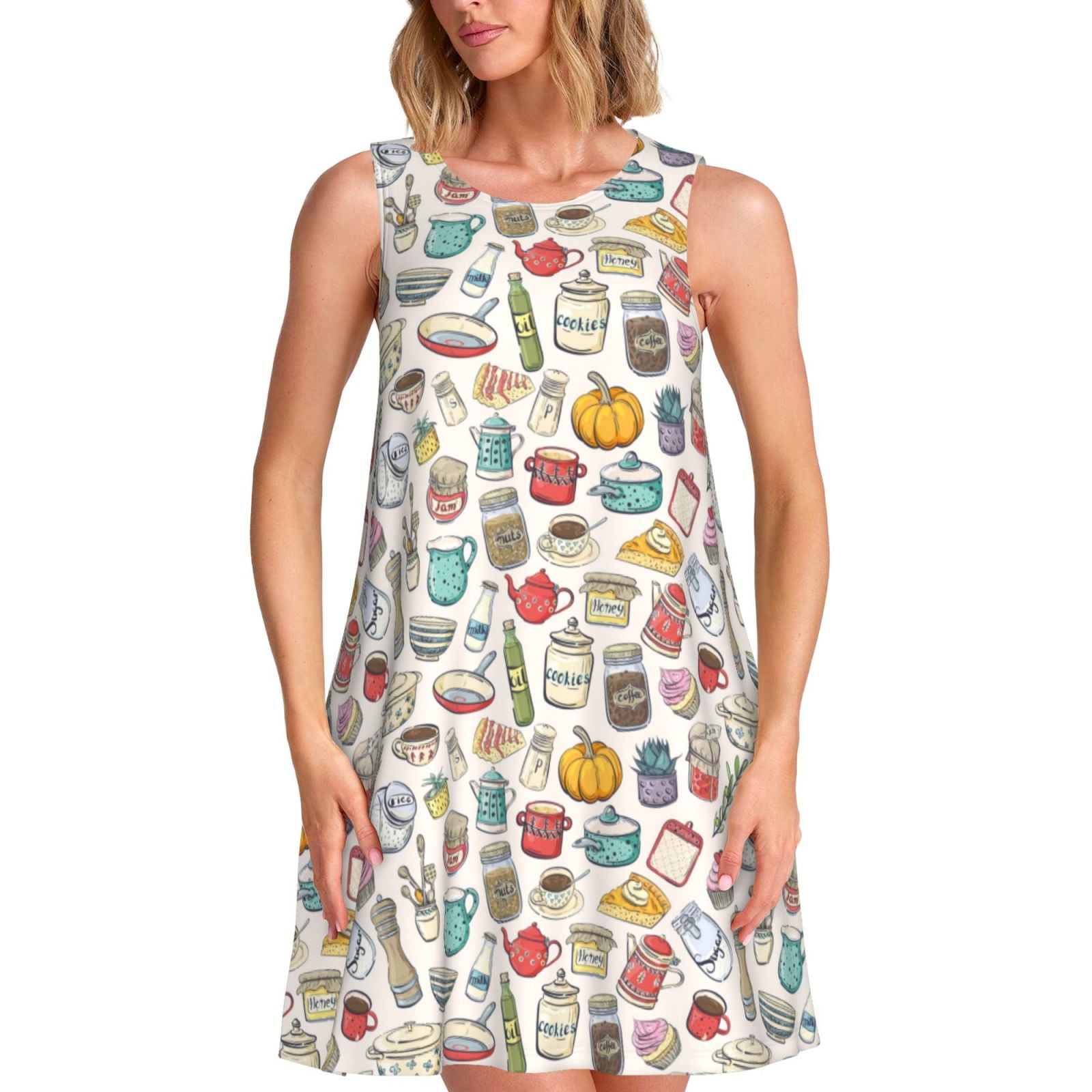 Daiia Cooking Utensils Print Women's Dresses 2025 Trendy Short sleeve ...