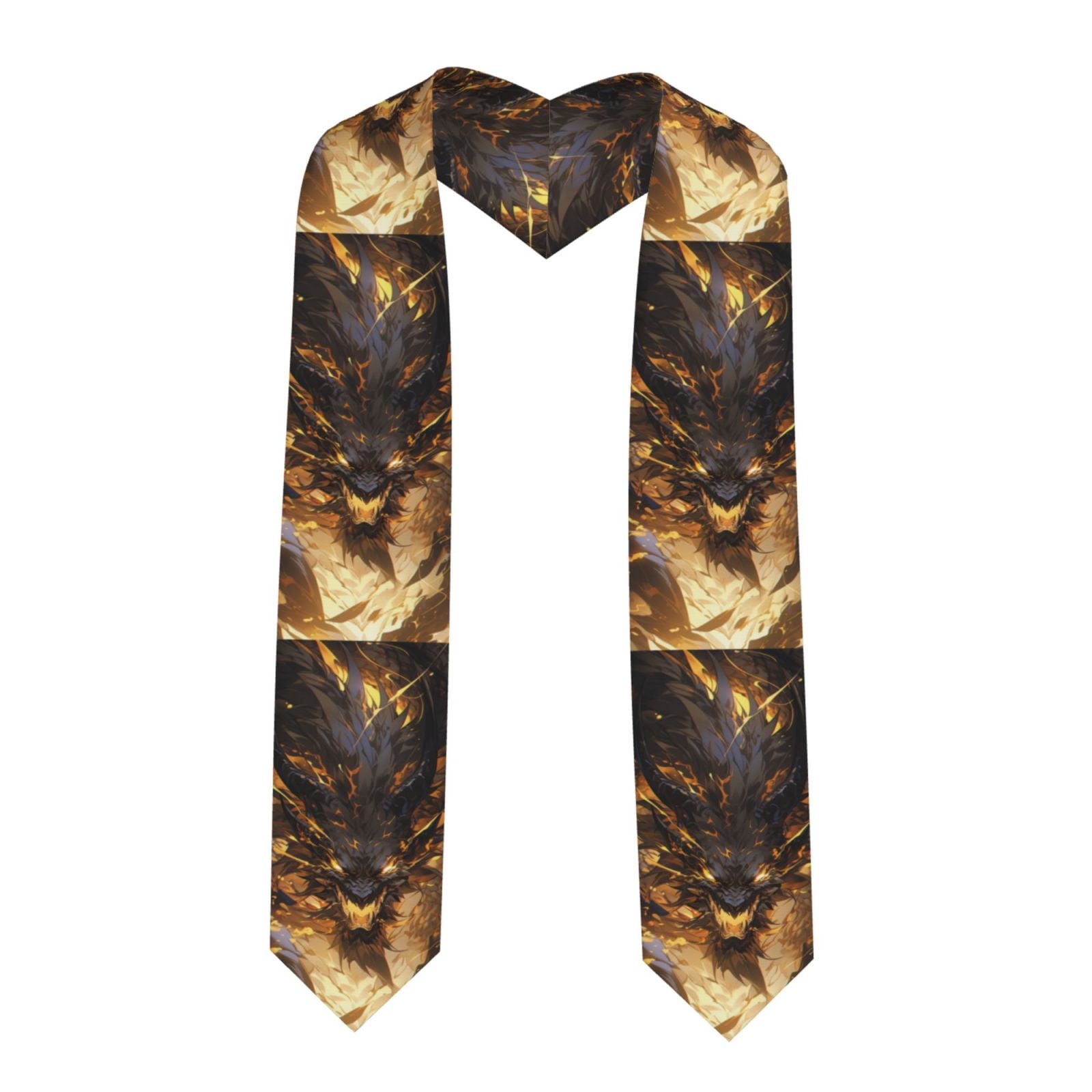 Daiia Cool Black Gold Dragon Pattern Graduation Shawl Stole – Satin ...