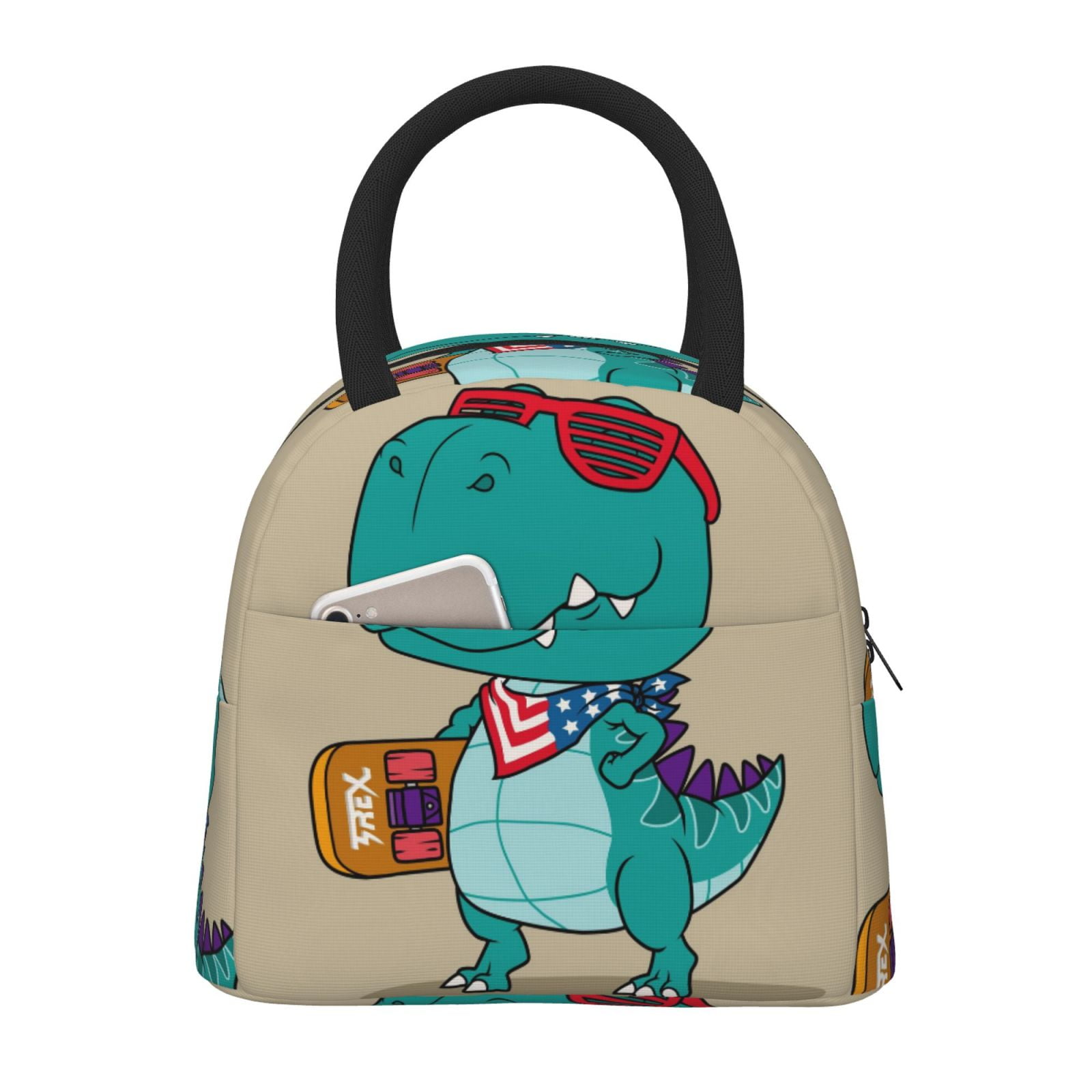 Daiia Cool Dino Playing Skateboard Pattern Lunch Bag , Insulated Lunch ...