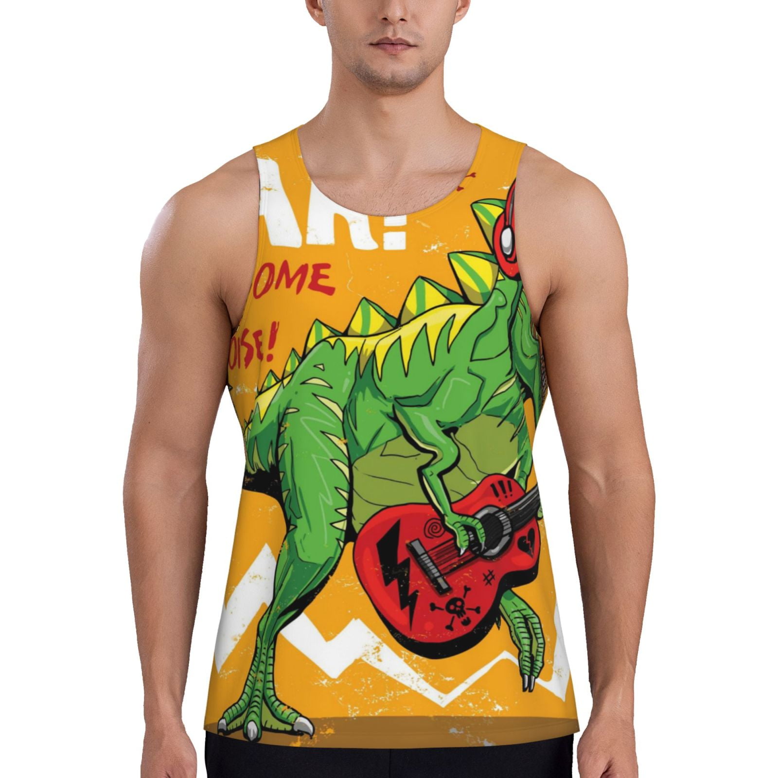 Daiia Cool Dinosaur Playing Guitar Printed Men's Quick Dry Fit Muscle ...