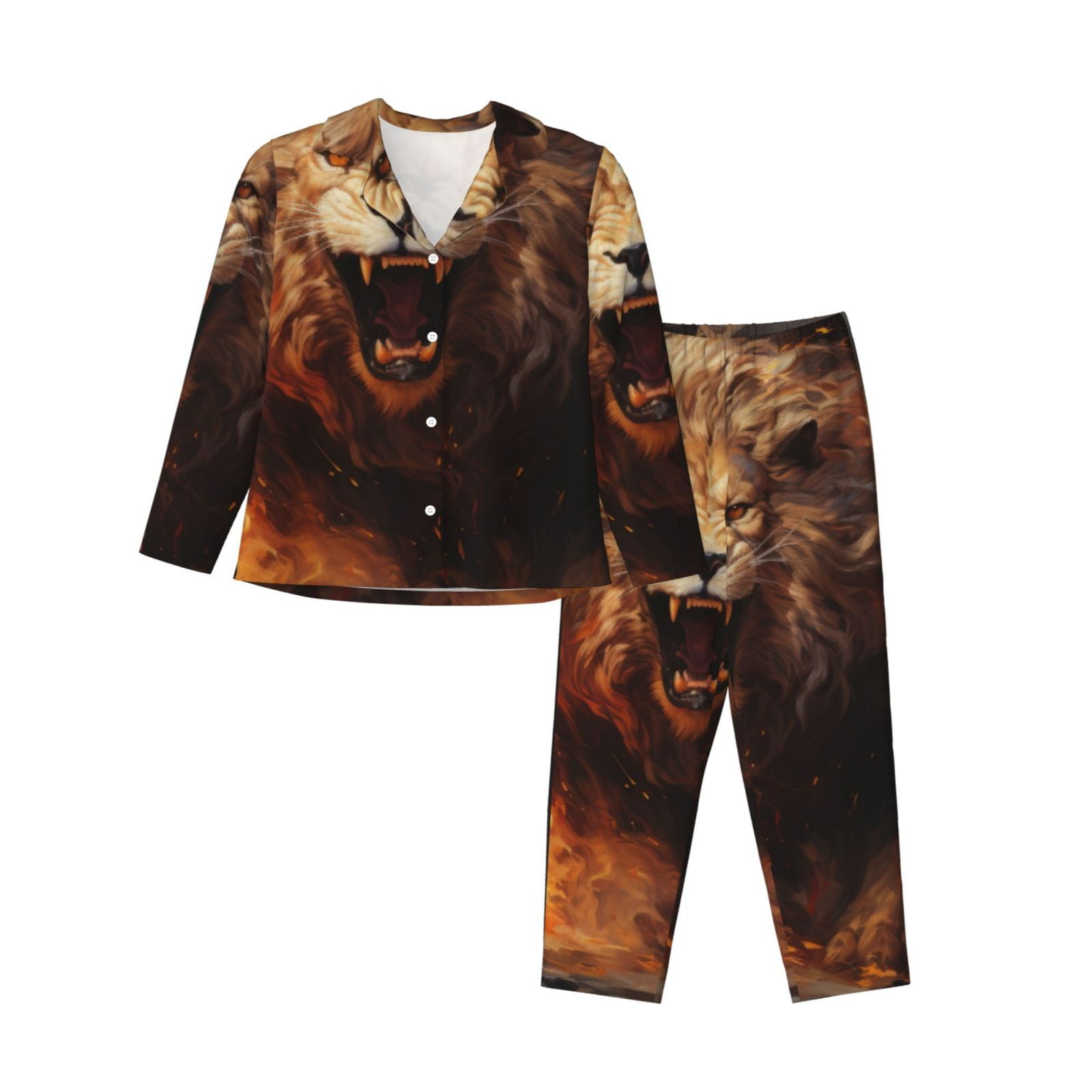 Daiia Cool Fire Lion for Women's Long-Sleeved Pajama Set – Soft ...