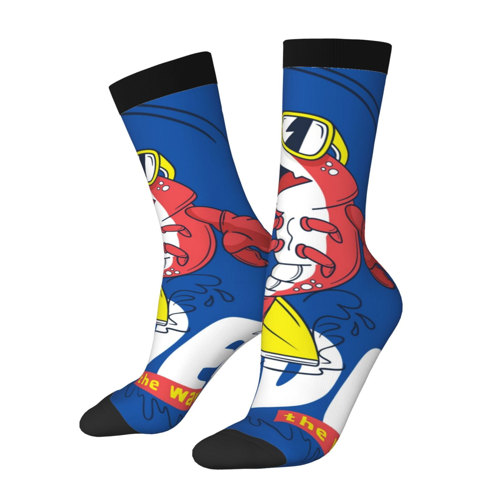 Daiia Cool Lobster Surfing Print Crew Socks – Soft Breathable Long Socks for Men & Women ...