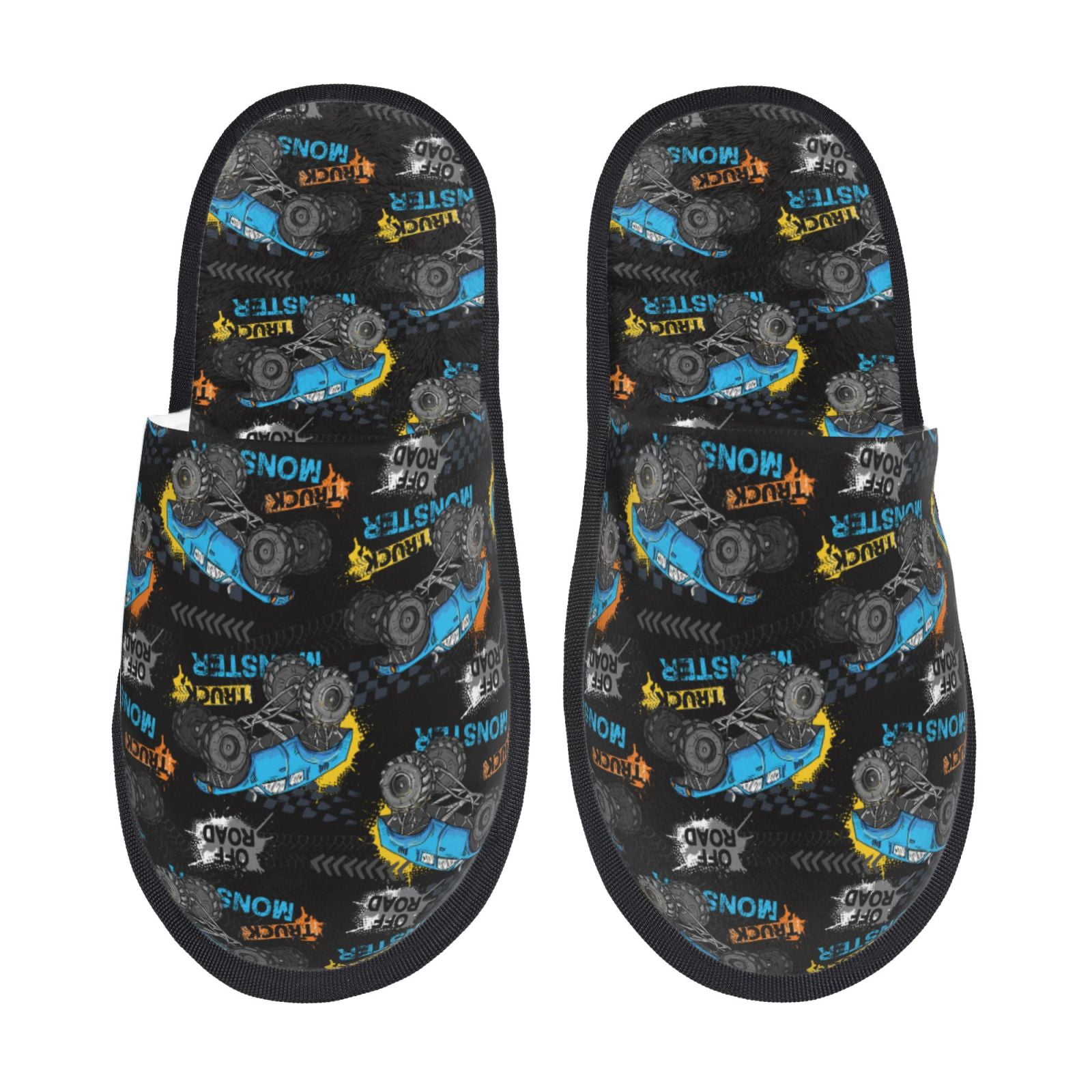 Daiia Cool Off-Road Vehicle Pattern Furry Slippers for Women and Men ...