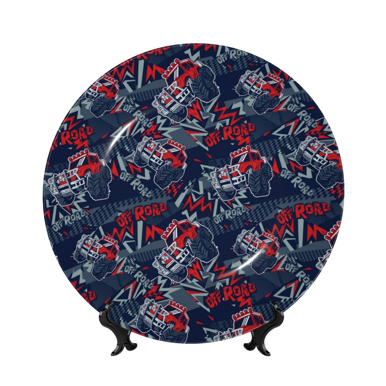 Daiia Cool Red Off-Road Vehicle Printed Pattern Ceramic Plate Dinner ...