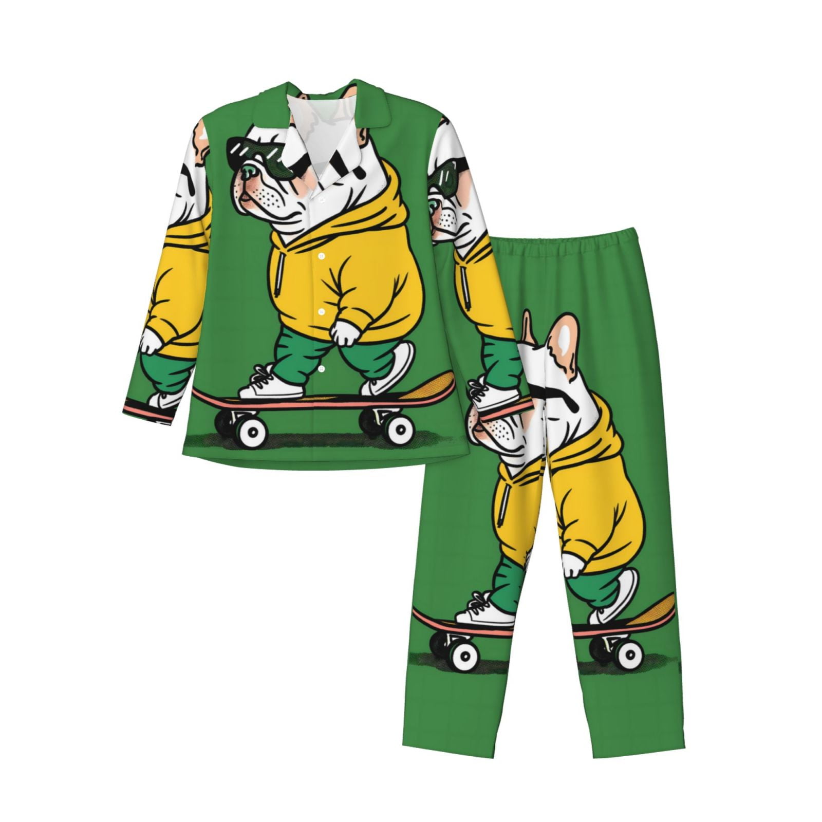 Daiia Cool Skateboarding Bulldog for Men's Long-Sleeved Pajama Set ...