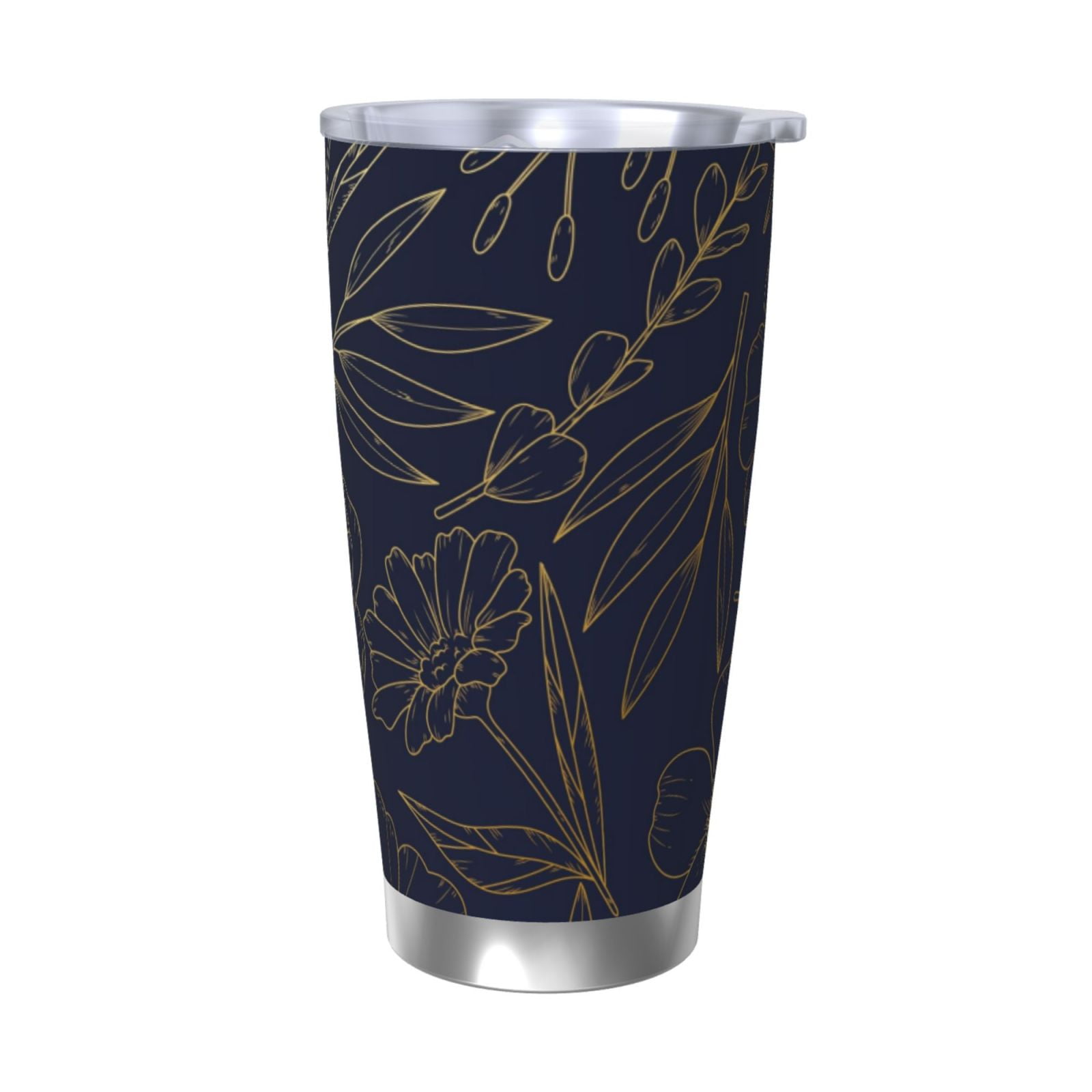 Daiia Copper-Gold Gloss Outline Flower Printed 20oz Insulated Coffee ...