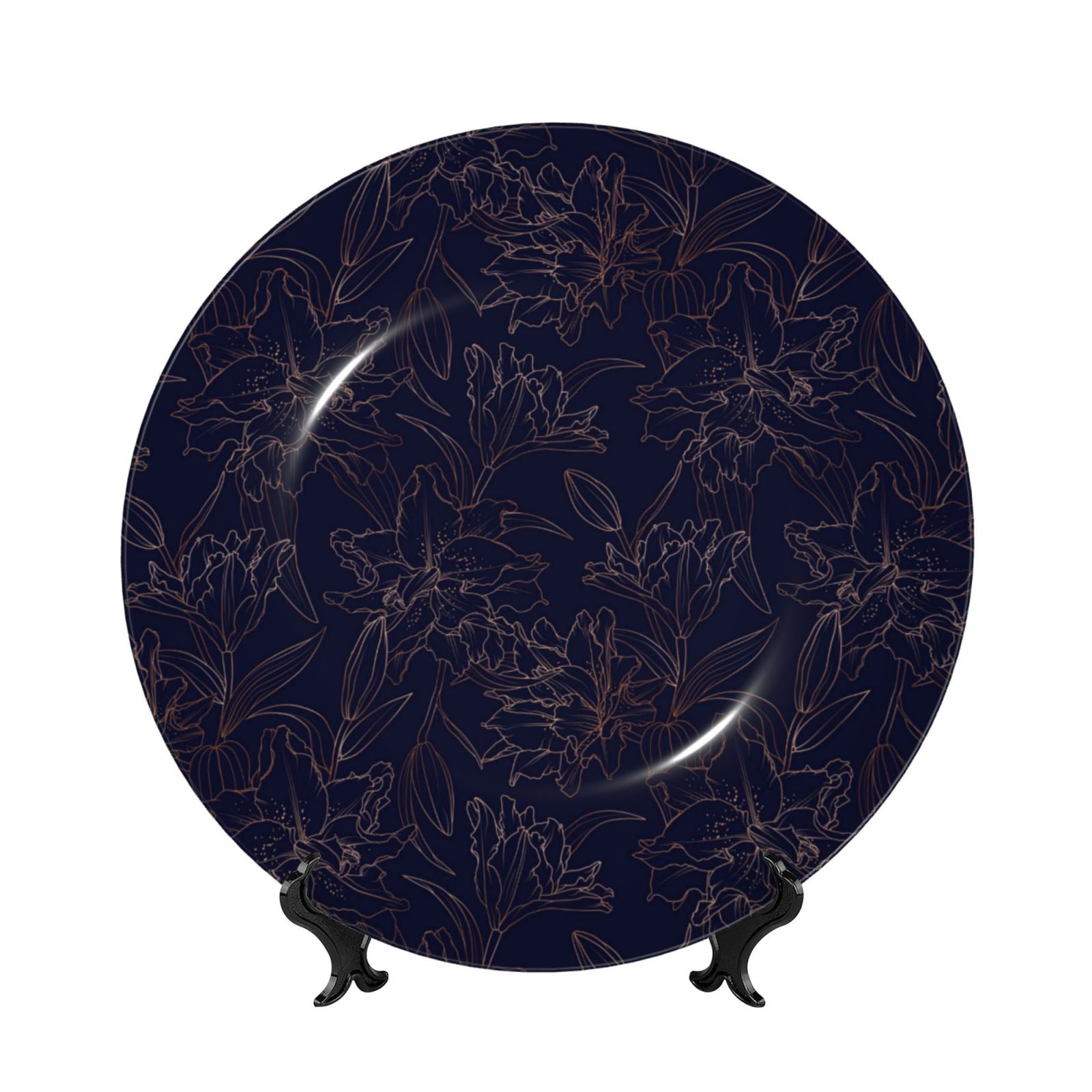 Daiia Copper-Gold Gloss Outline Flower1 Printed Pattern Ceramic Plate ...