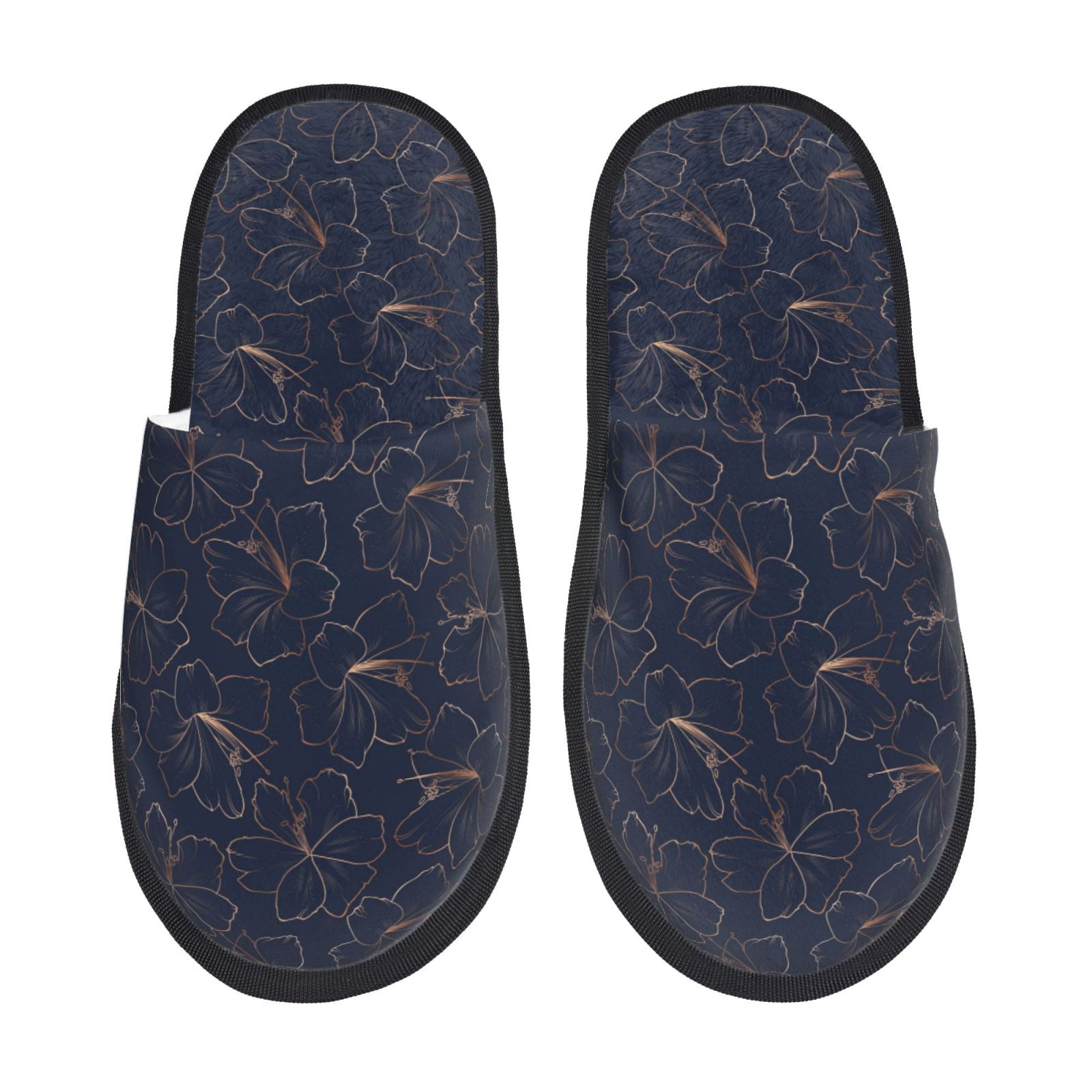 Daiia Copper-Gold Gloss Outline Lily Flower Pattern Furry Slippers for ...