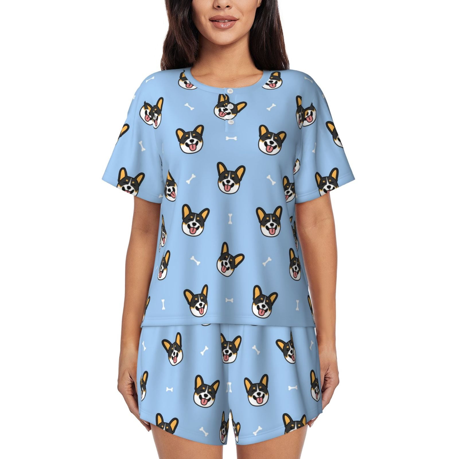 Daiia Corgi Dog Pattern Womens Pajama Sets Short Sleeve Pajamas for ...