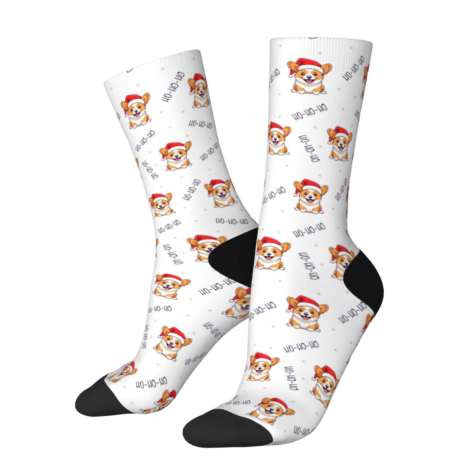 Daiia Corgi With Santa Claus Hat Print Crew Socks – Soft Breathable ...